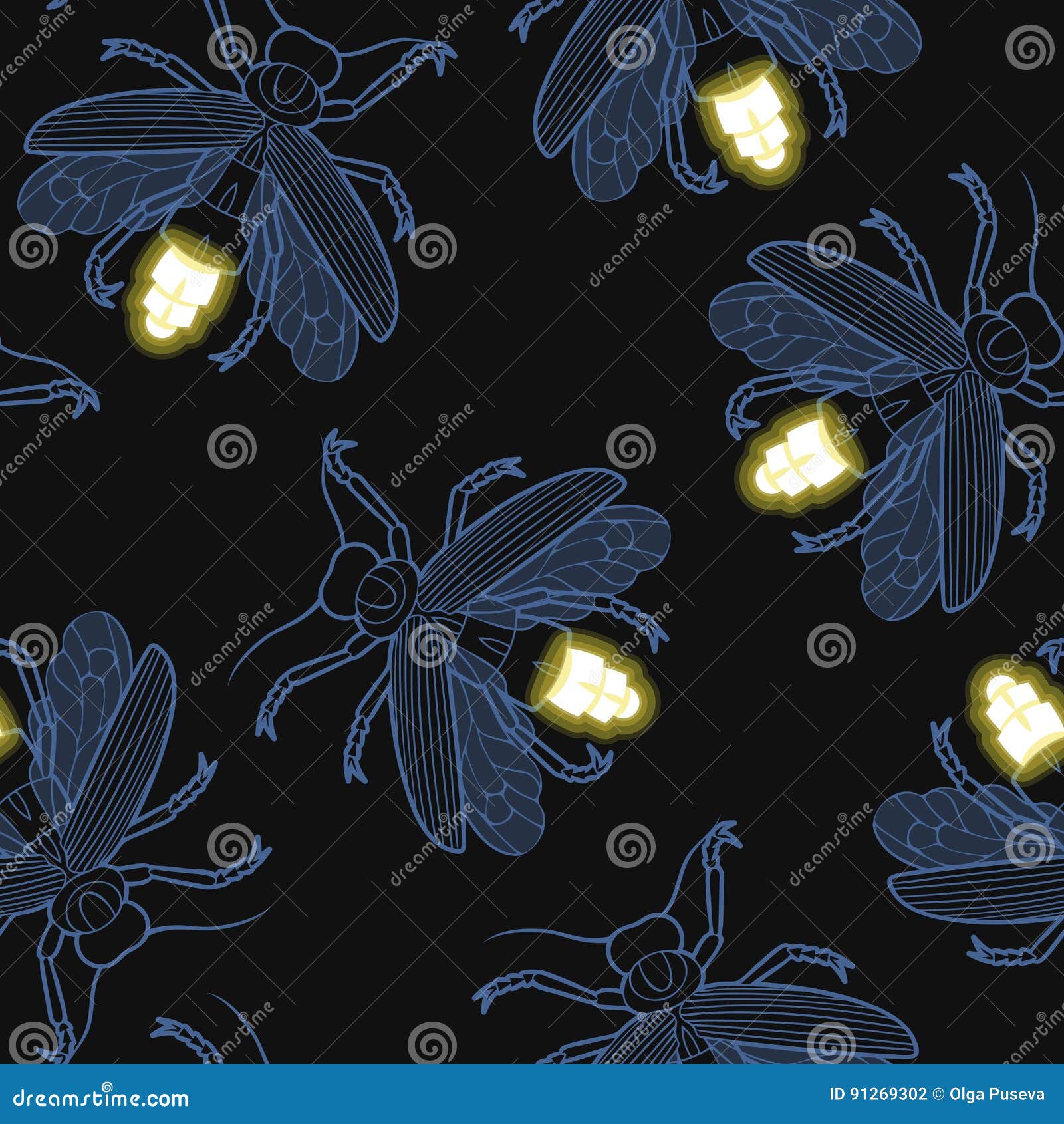 Firefly Seamless Vector Pattern Stock Vector - Illustration of ...