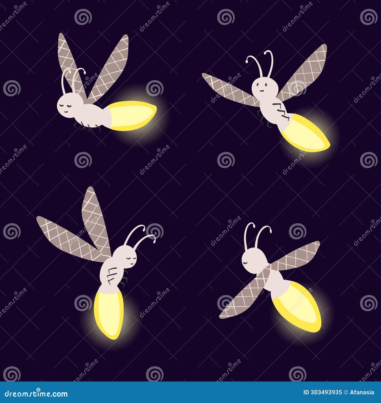 Firefly Set. Vector Illustration of Cartoon Beetle. Funny Bugs Stock ...