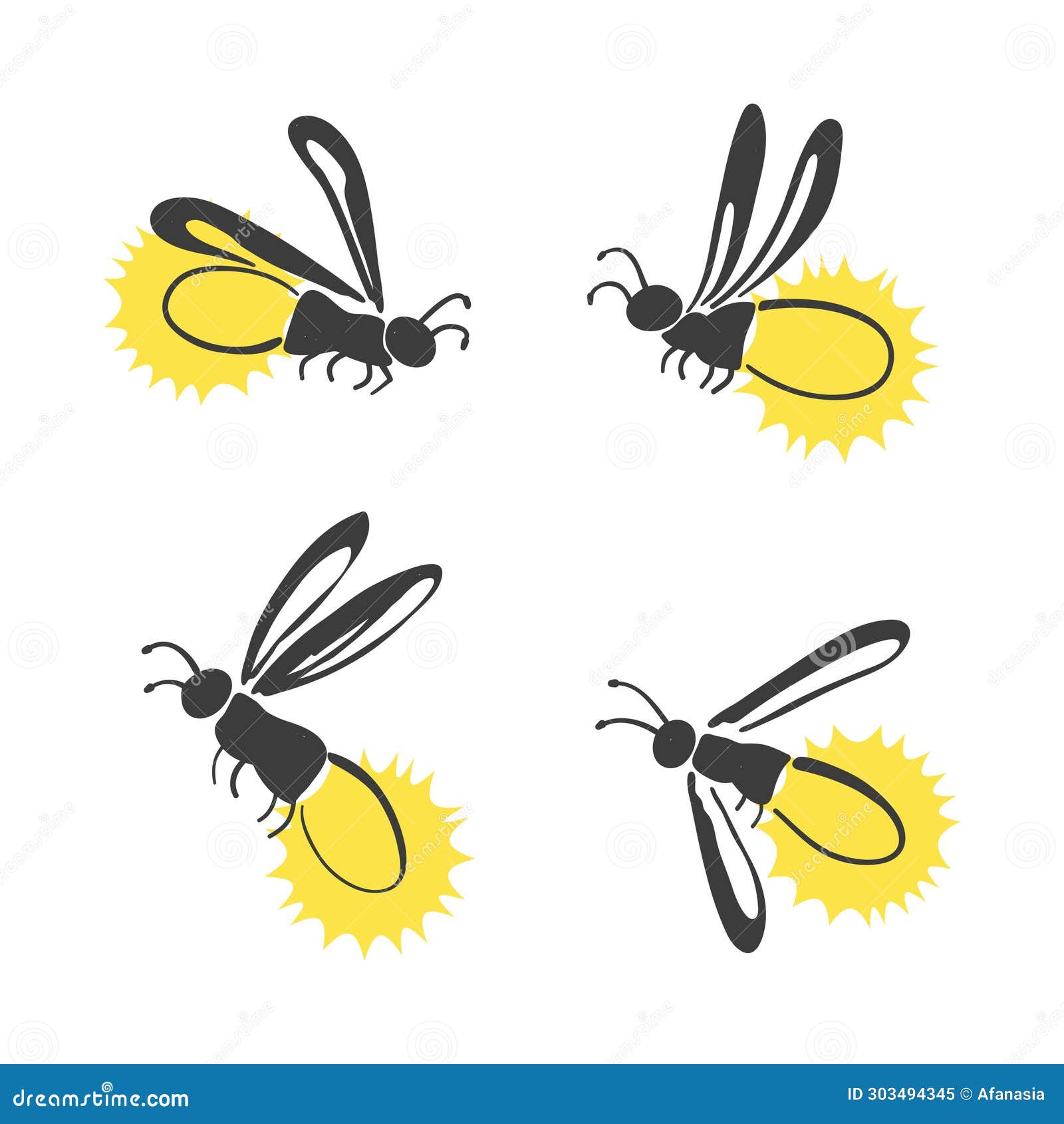 Firefly Set. Vector Illustration Of Cartoon Glowworms. Funny Bugs ...