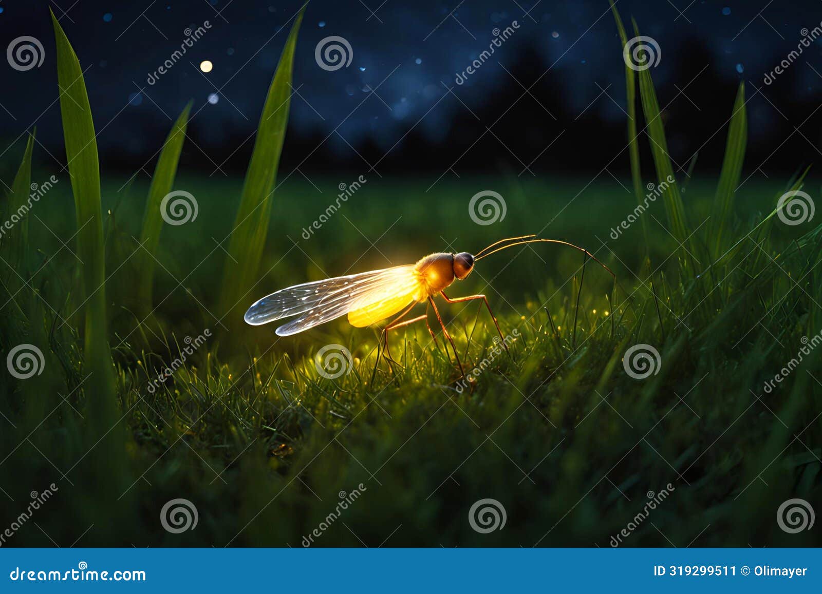 Firegly on a Grass Field at Night. Stock Illustration - Illustration of ...