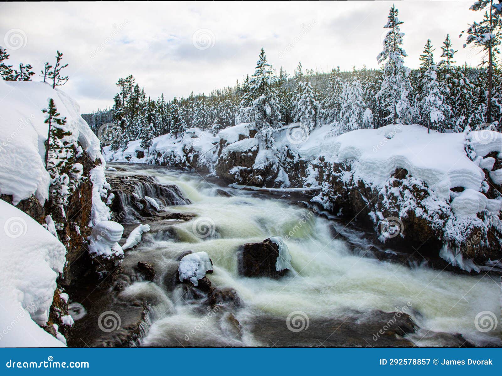 Firehole River stock image. Image of nature, trees, snow - 292578857