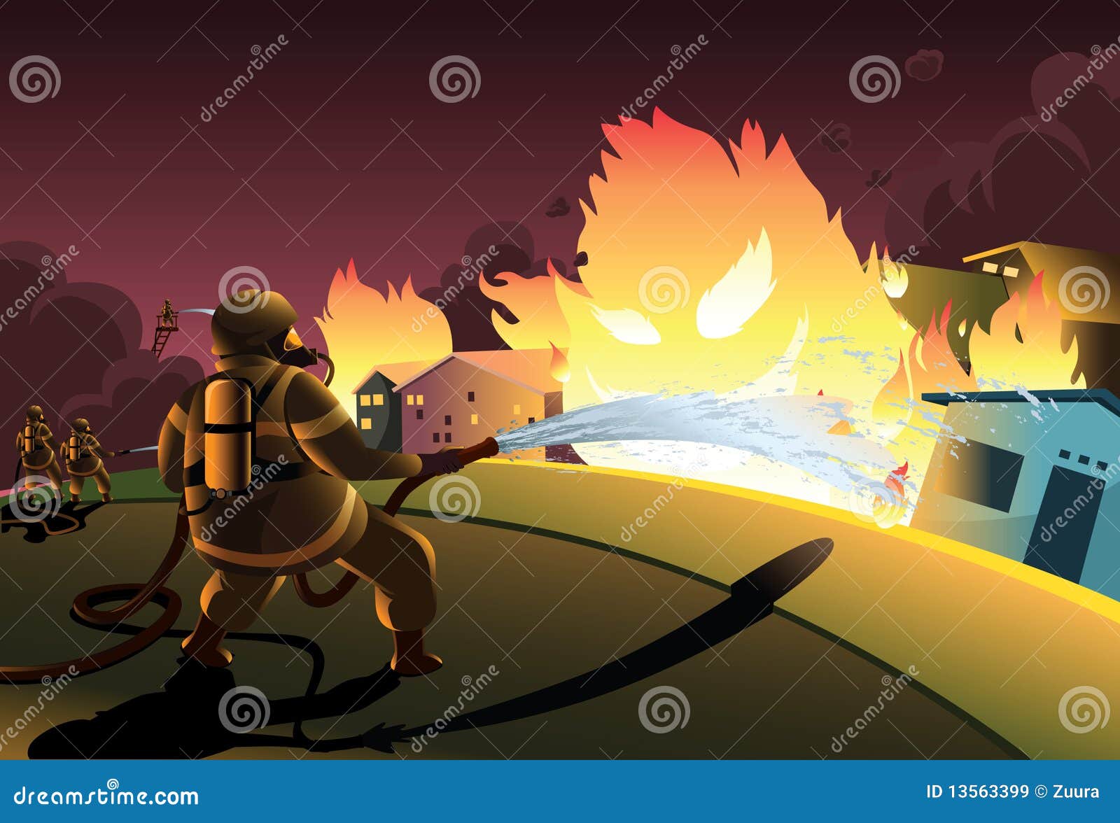 Fireman Extinguishing Fire. Fireman With Water. Hand Drawn. Stickman ...