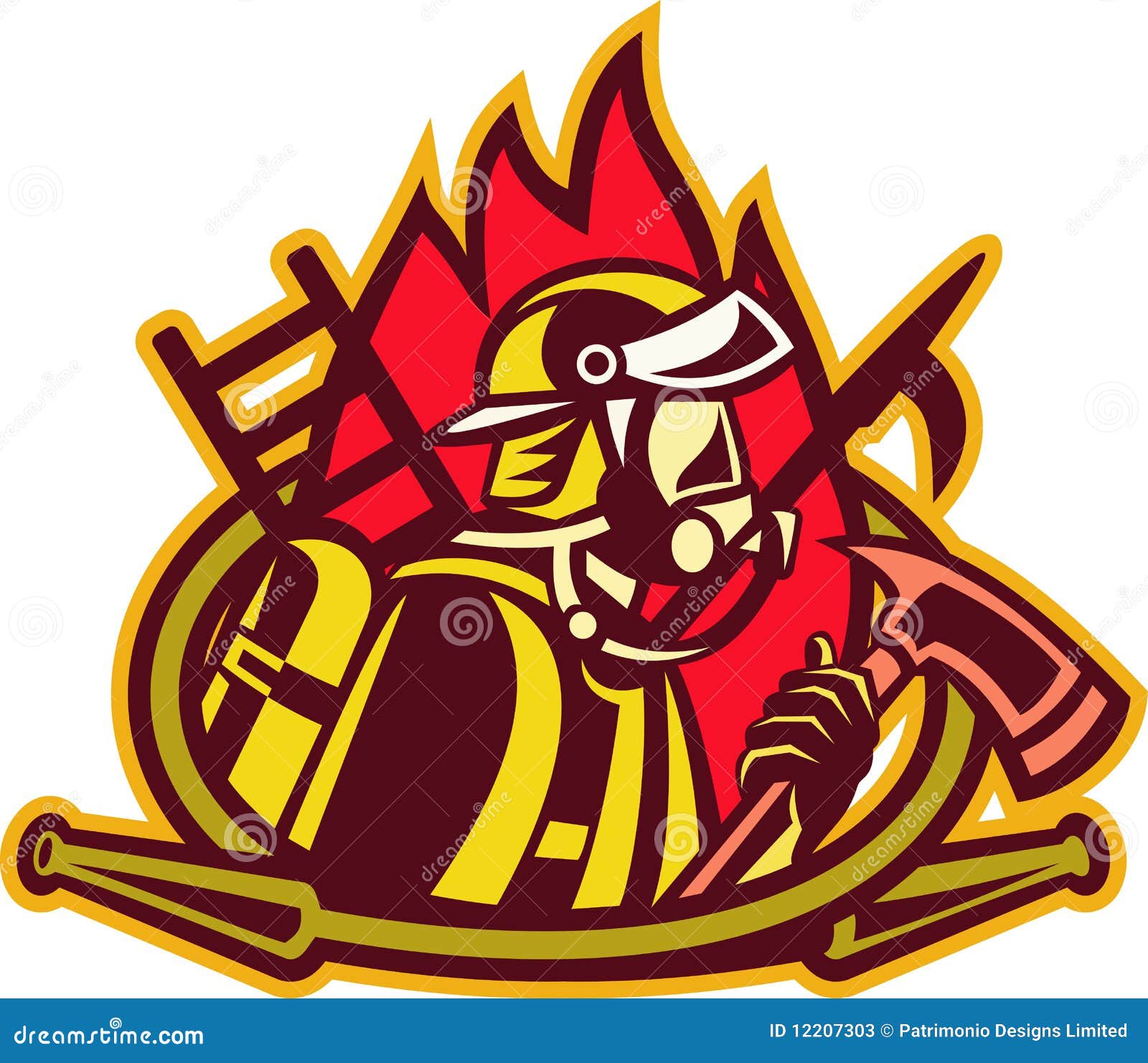 Fireman Axe Ladder Fire Hose Stock Illustration - Illustration of hero ...