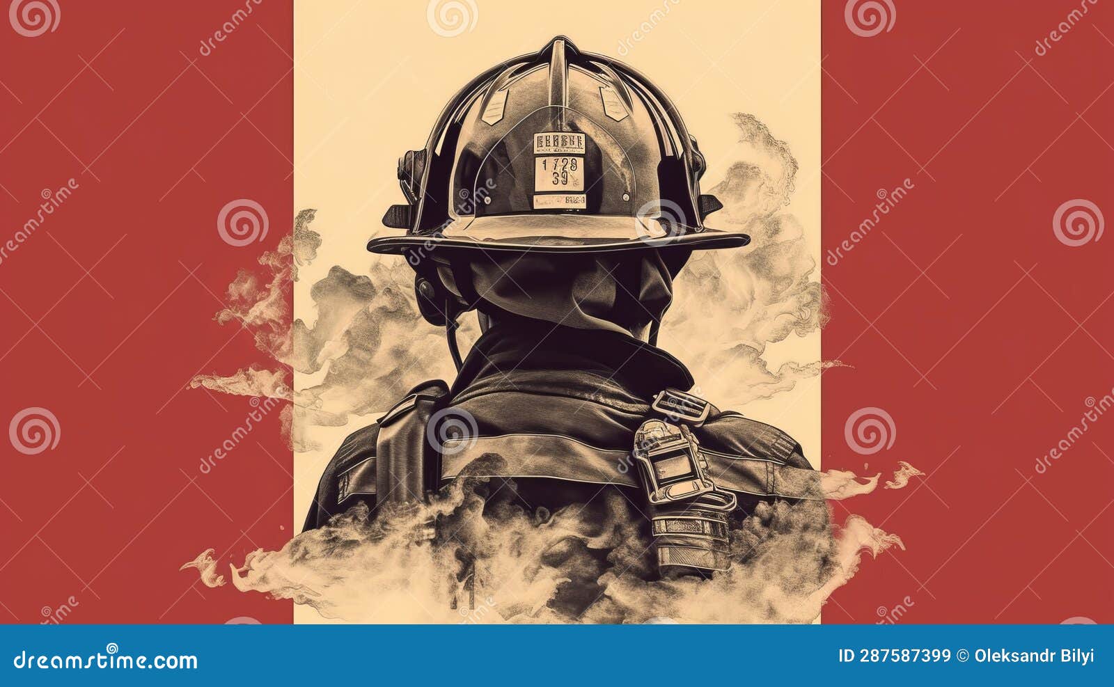 Fireman from Back with Double Exposure in Graphic Stock Image - Image ...