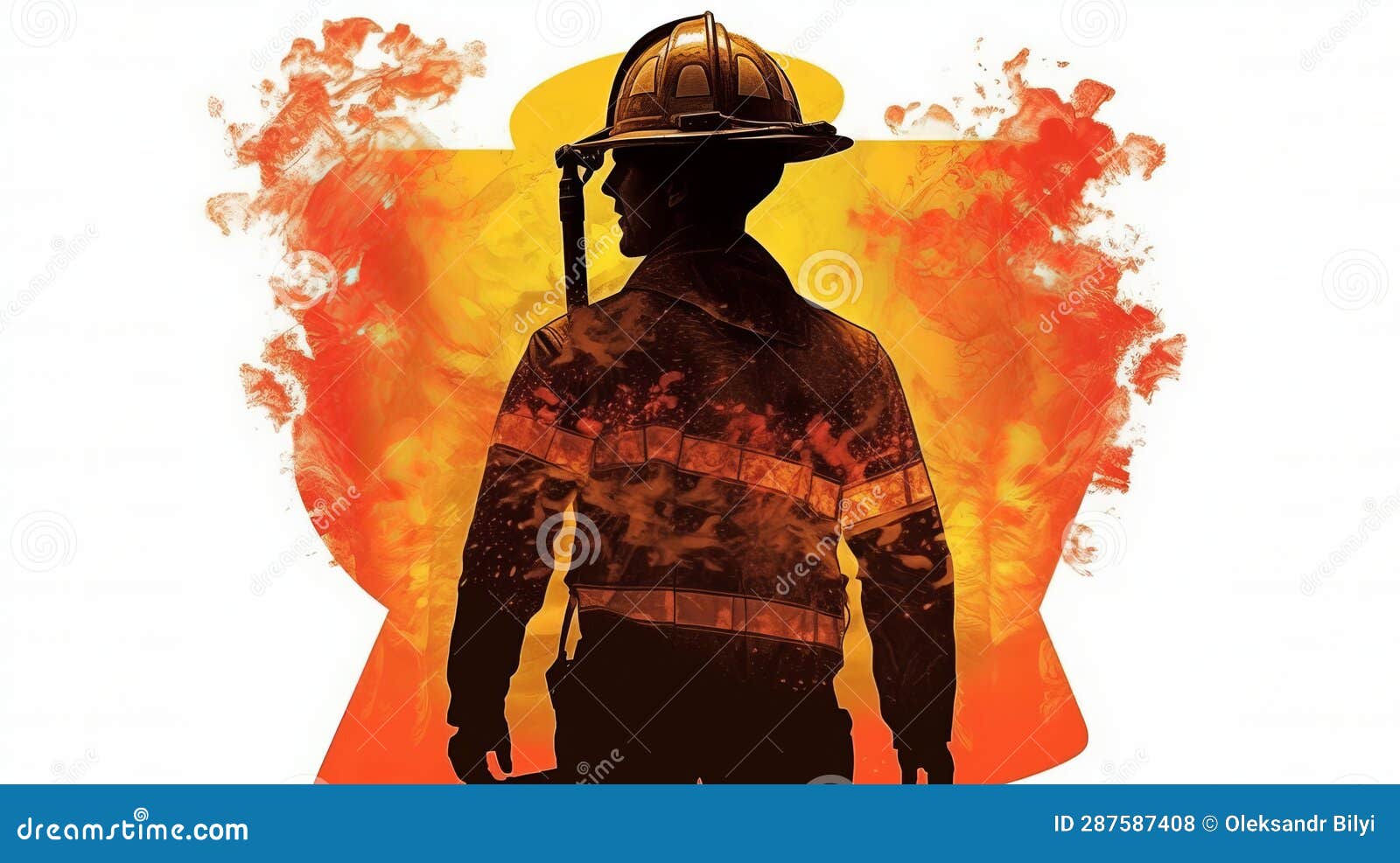 Fireman from Back with Double Exposure in Graphic Stock Photo - Image ...