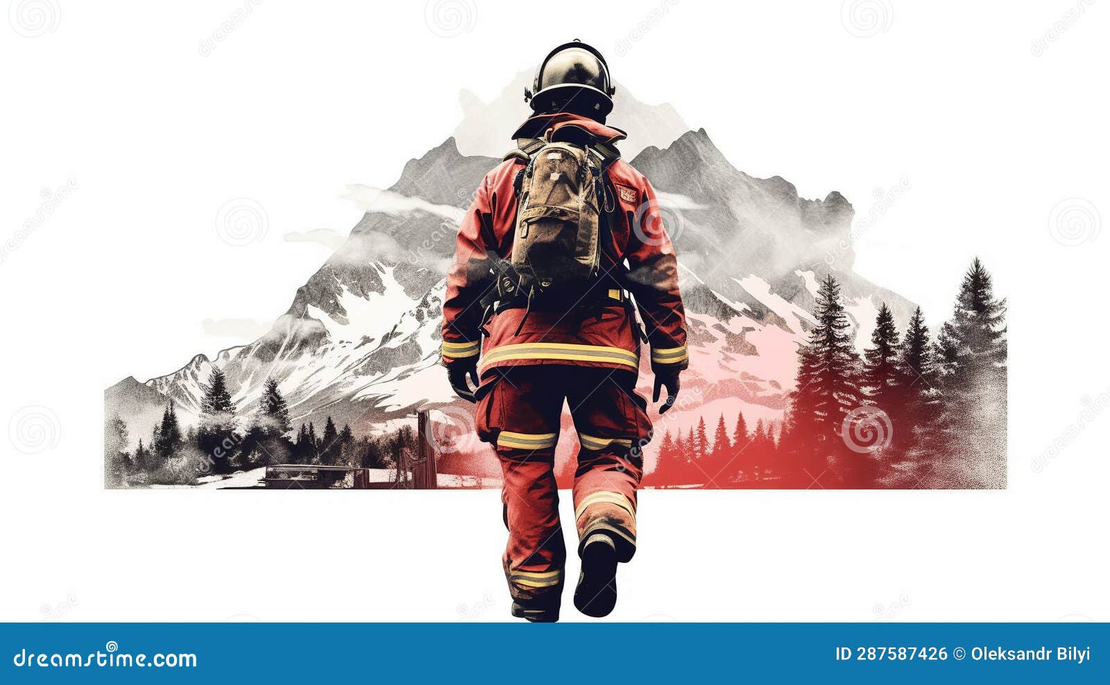 Fireman from Back with Double Exposure in Graphic Stock Photo - Image ...