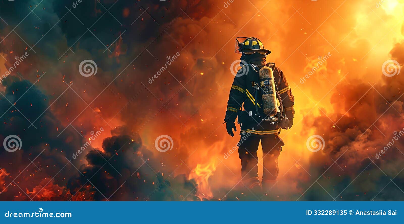 Fireman on the Background of Fire Stock Image - Image of dangerous ...
