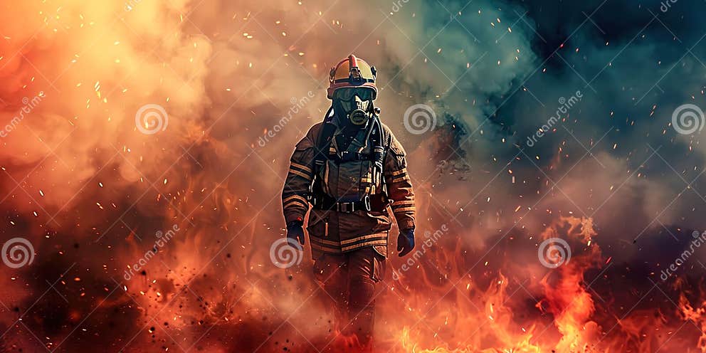Fireman on the Background of Fire Stock Photo - Image of firefighting ...