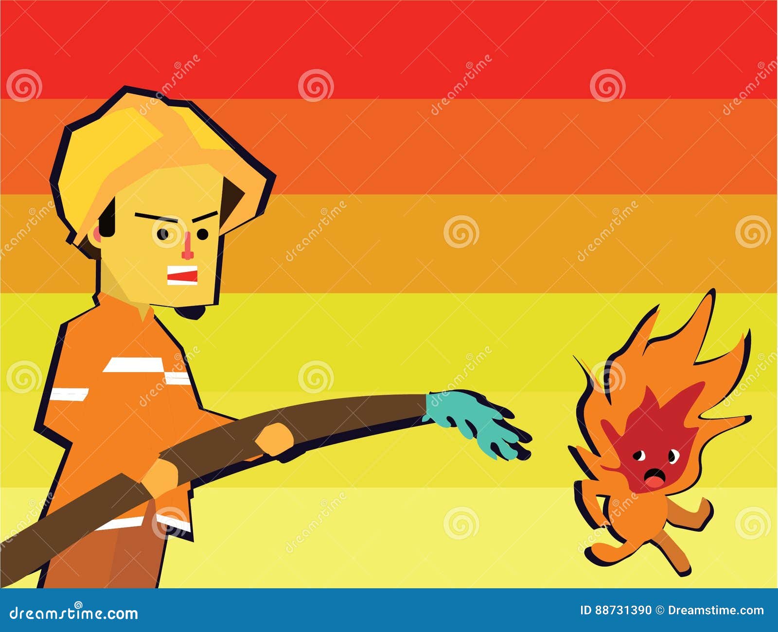 Fireman Burst The Water With His Equipment To Extinguished The Fire ...