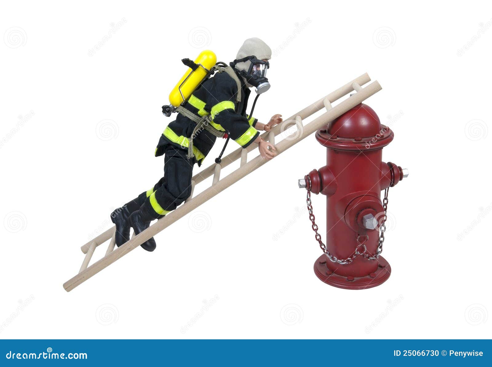 Fireman Climbing Ladder on Hydrant Stock Photo - Image of plug, ladder ...