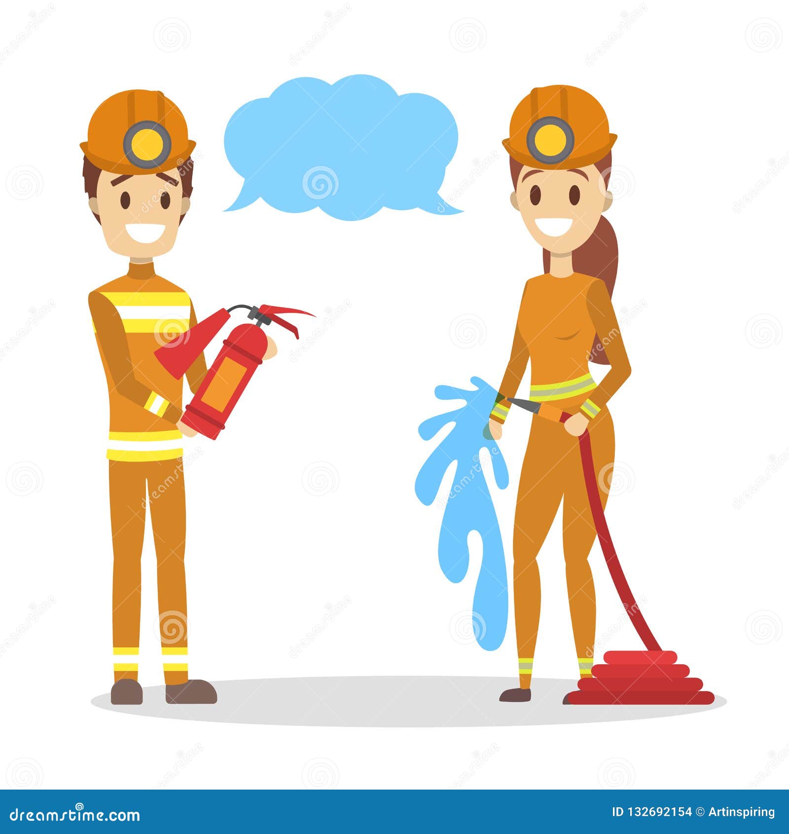 Fireman Couple in Uniform Talk Using Speech Bubble Stock Vector ...