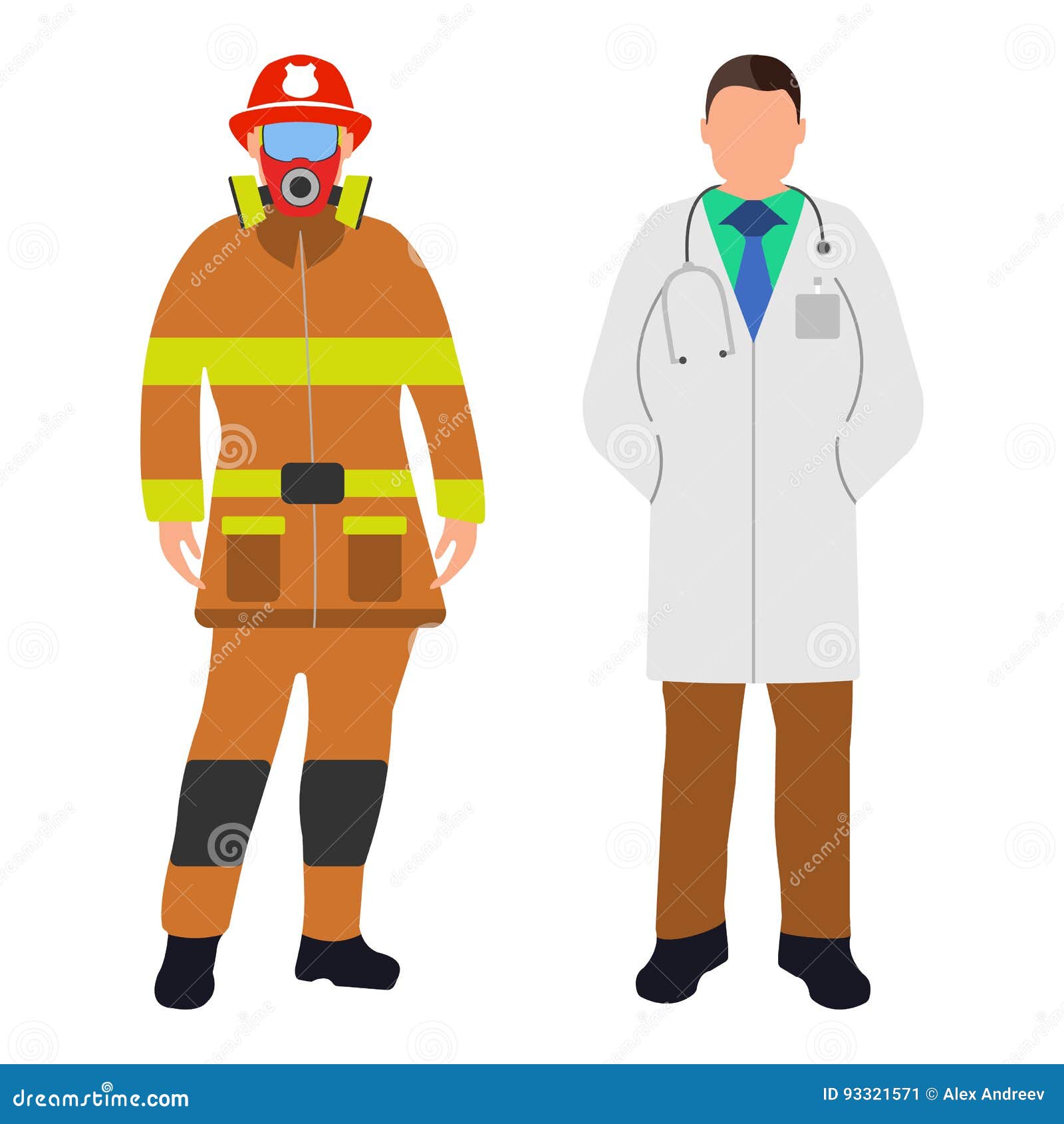 Fireman and Doctor Cartoon Icon. Service 911. Stock Vector ...