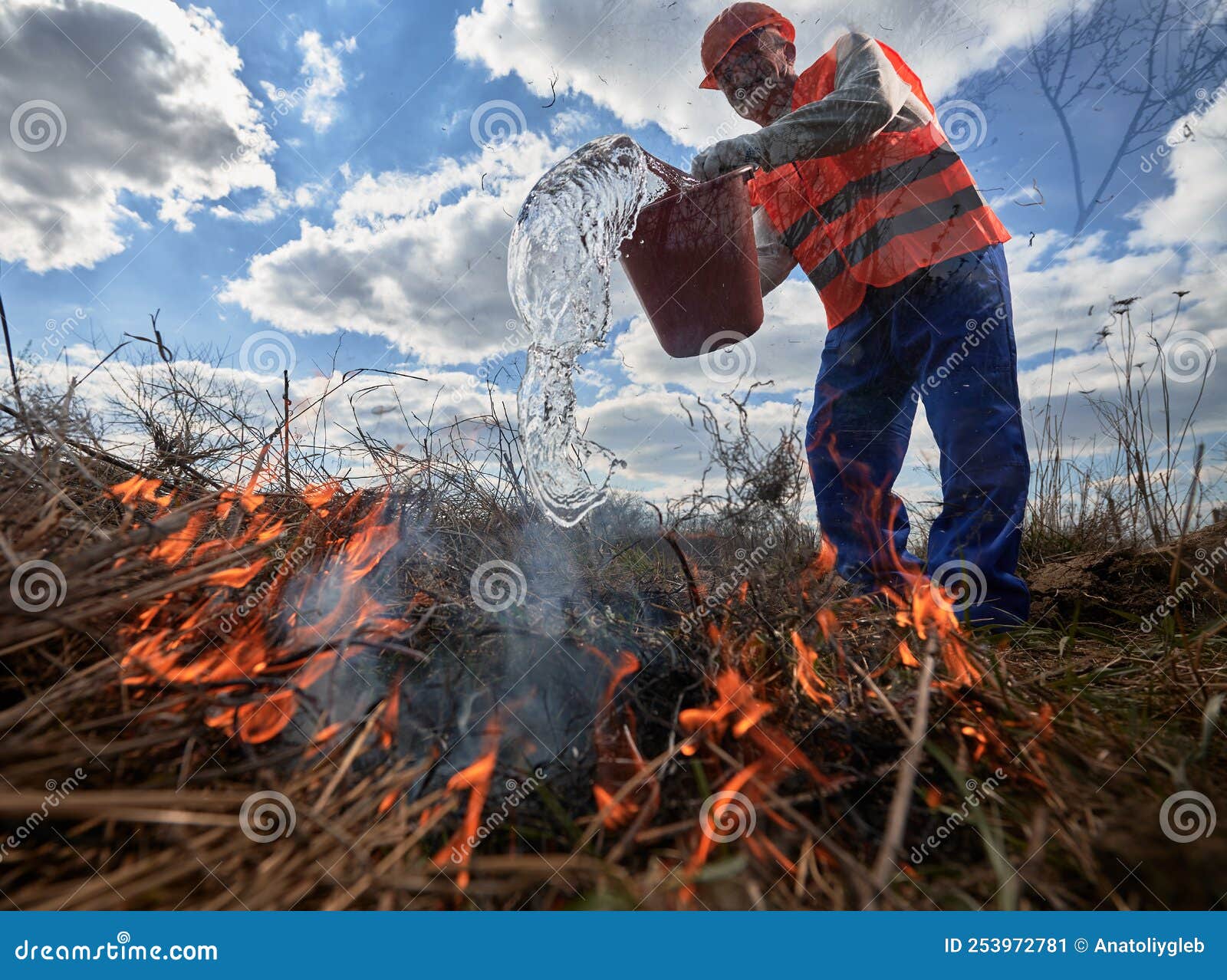 Fireman Pouring Flame With Firefighting Foam Royalty-Free Stock Photo ...