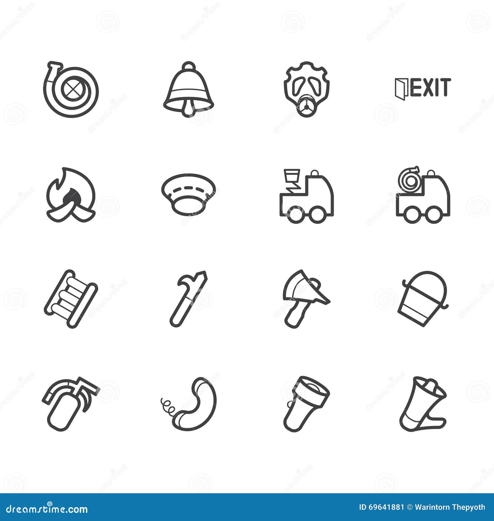 Fireman Element Icon Set on White Background Stock Illustration ...