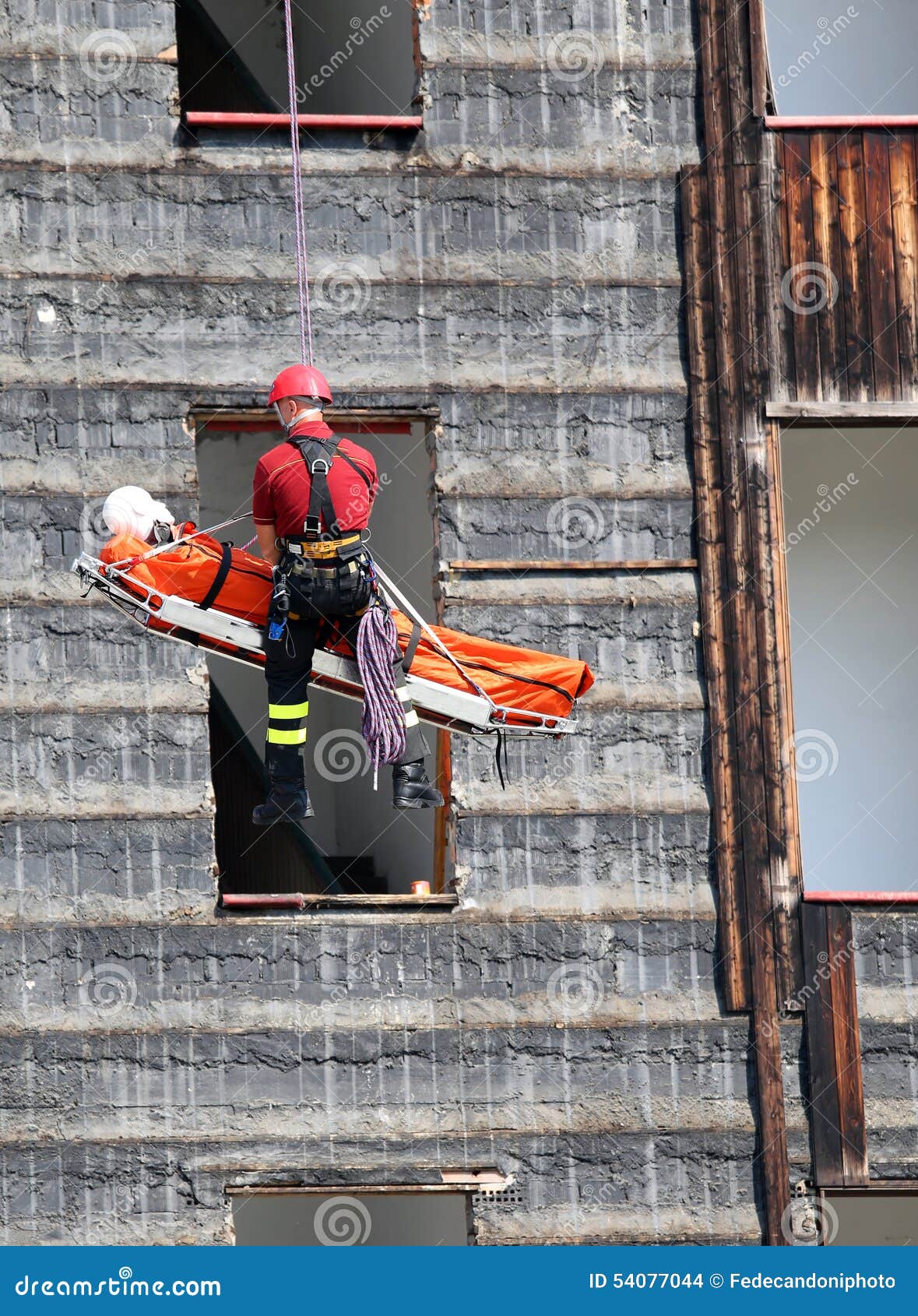 Fireman during an Exercise Carries the Stretcher Stock Photo - Image of ...