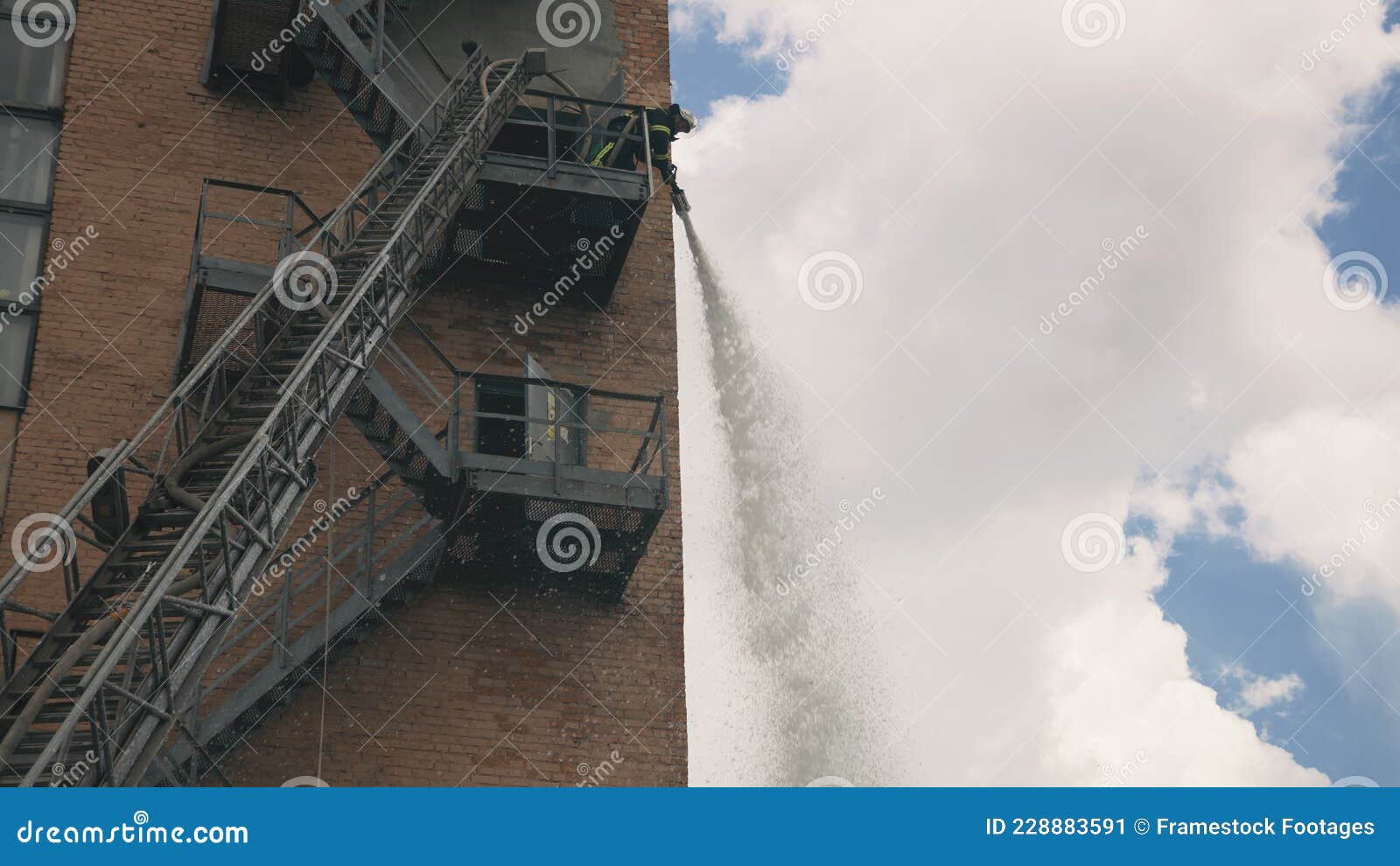 Fireman Extinguishing Fire from Height Stock Image - Image of ...