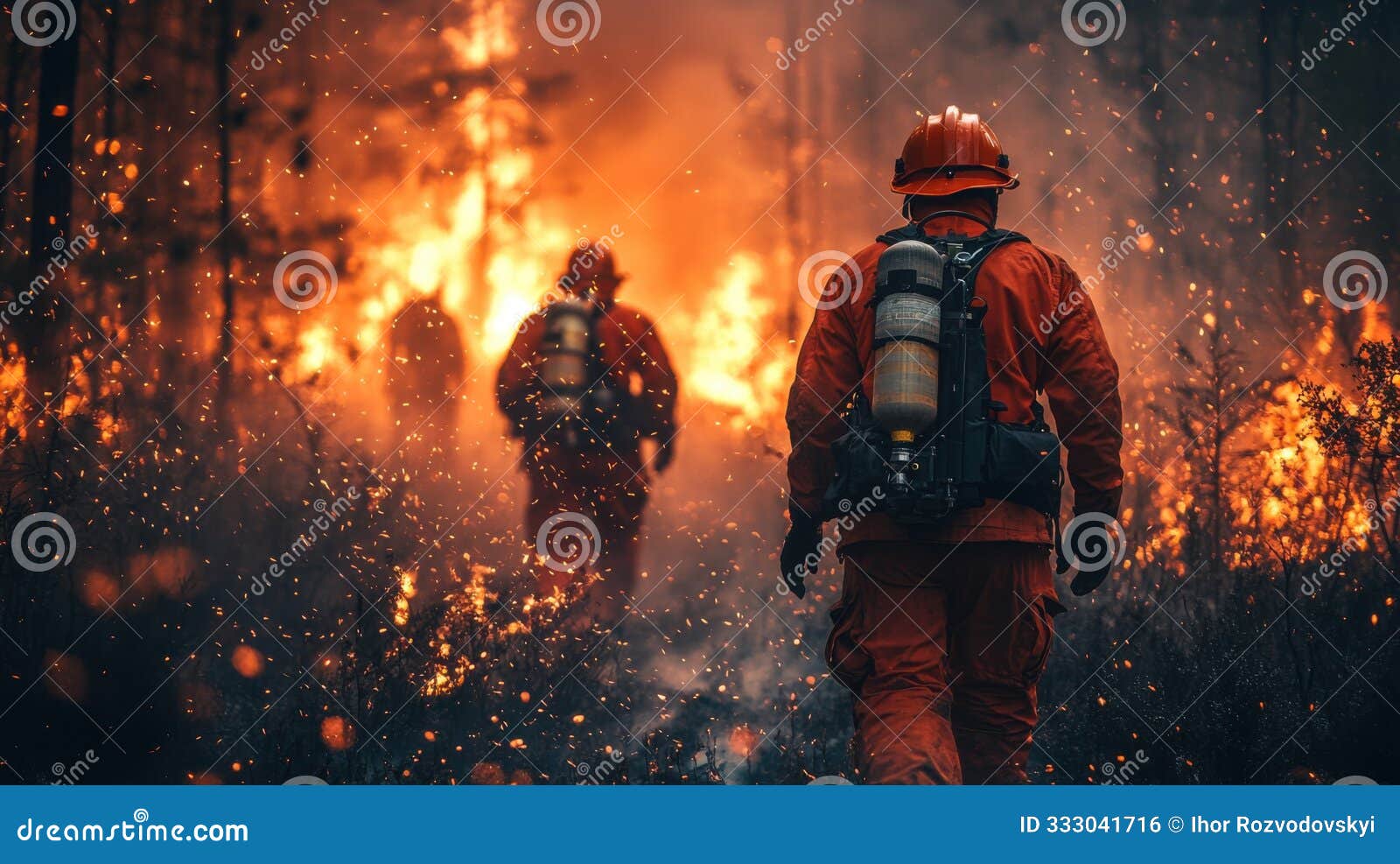 Fireman Fighting a Great Fire. Stock Illustration - Illustration of ...