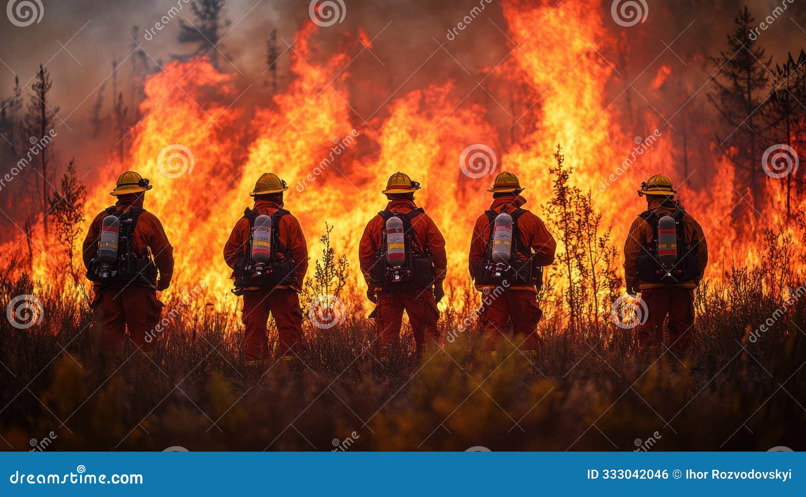 Fireman Fighting a Great Fire. Stock Illustration - Illustration of ...