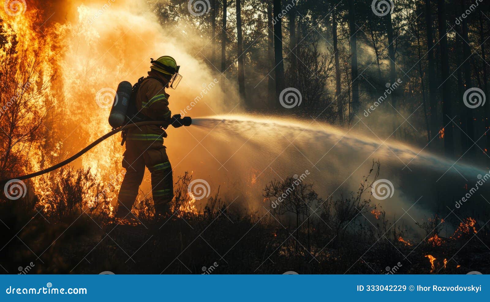 Fireman Fighting a Great Fire. Stock Image - Image of danger, service ...