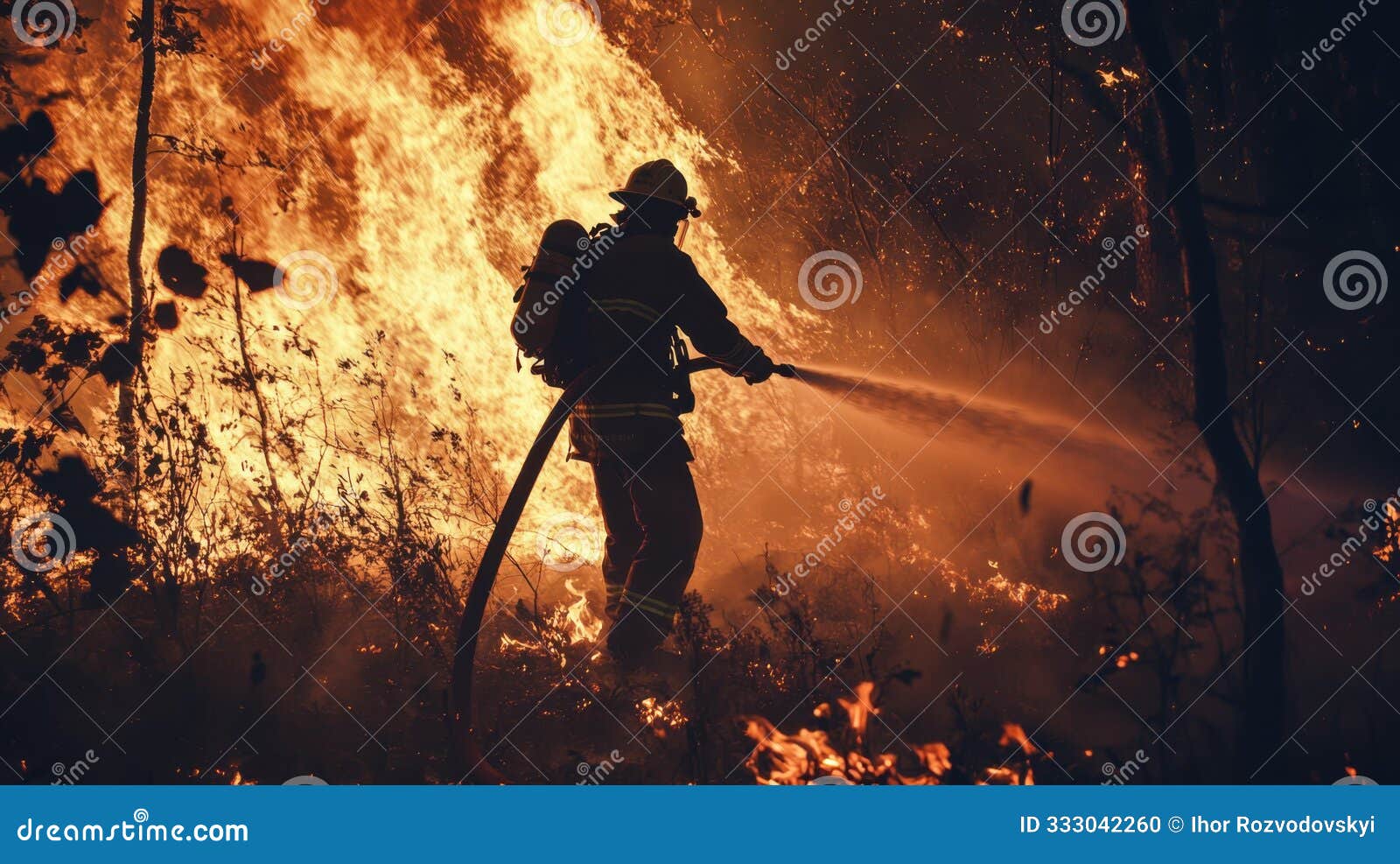 Fireman Fighting a Great Fire. Stock Photo - Image of working, person ...