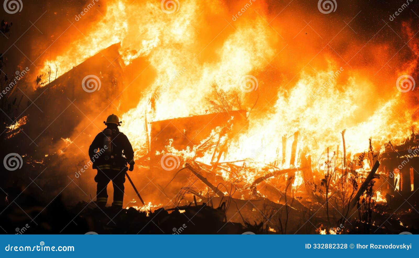 Fireman Fighting a Great Fire. Stock Photo - Image of protection, flame ...