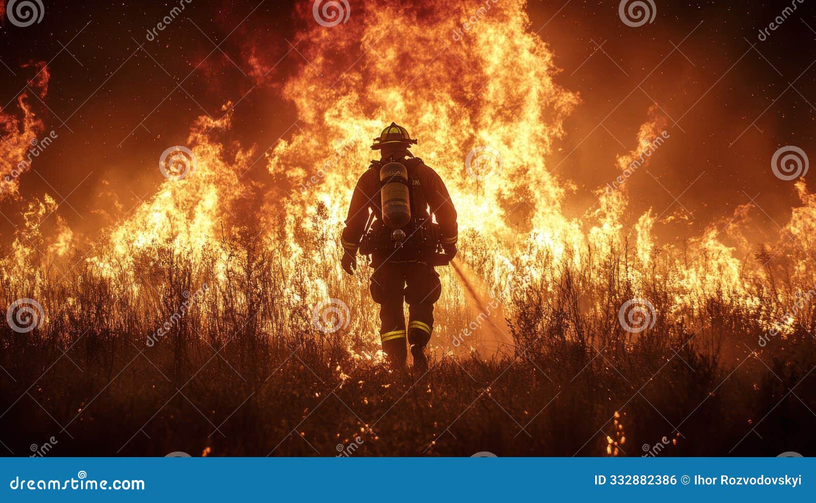 Fireman Fighting a Great Fire. Stock Photo - Image of safety ...