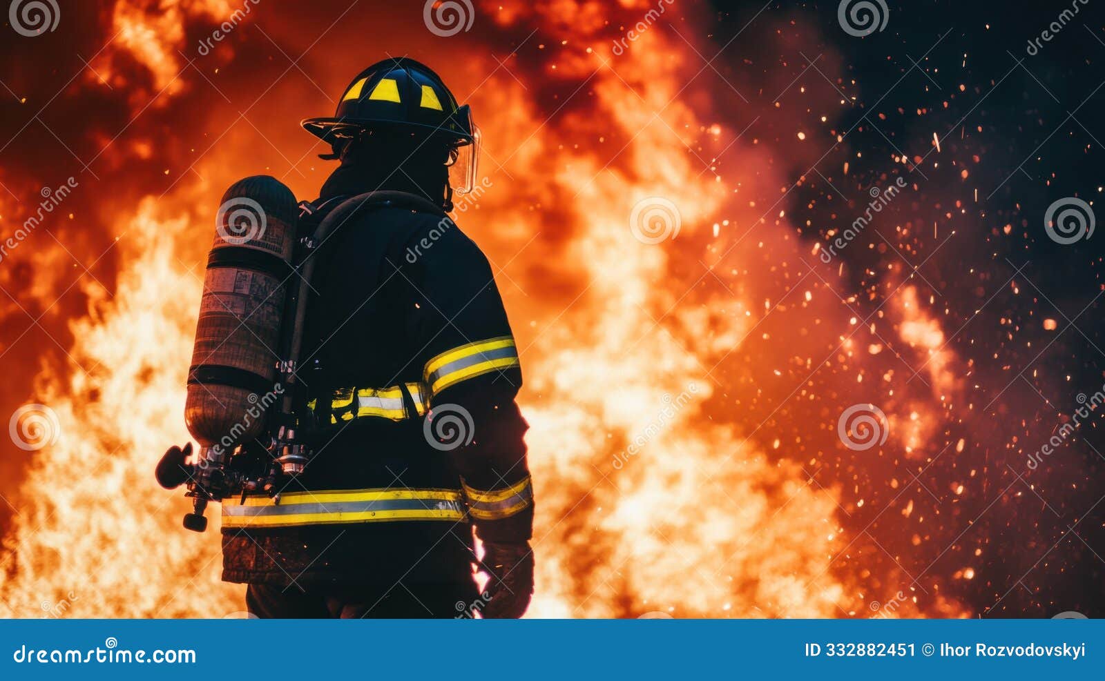 Fireman Fighting a Great Fire. Stock Image - Image of firefighter ...
