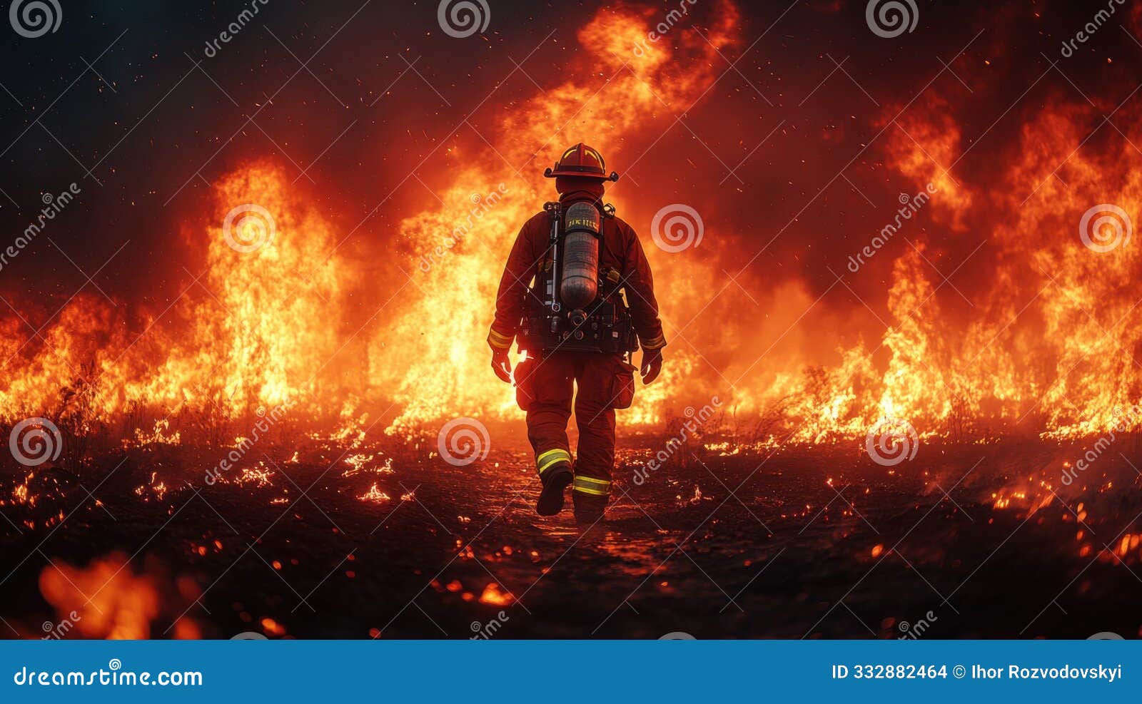 Fireman Fighting a Great Fire. Stock Photo - Image of rescue, hero ...