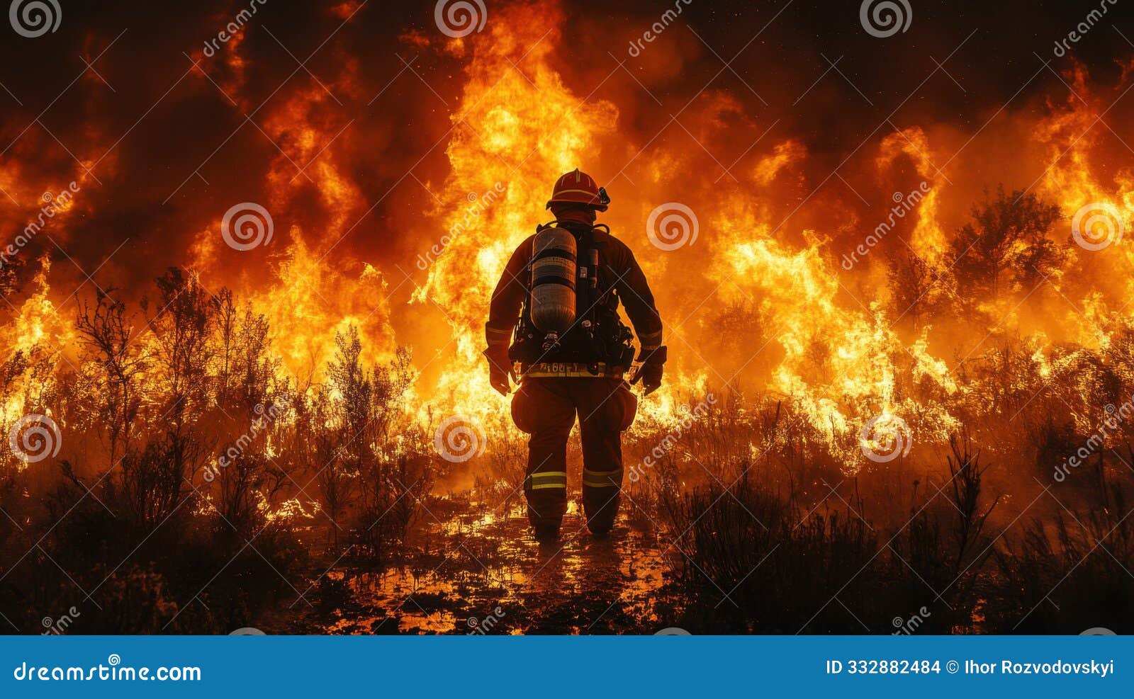 Fireman Fighting a Great Fire. Stock Photo - Image of rescue, service ...