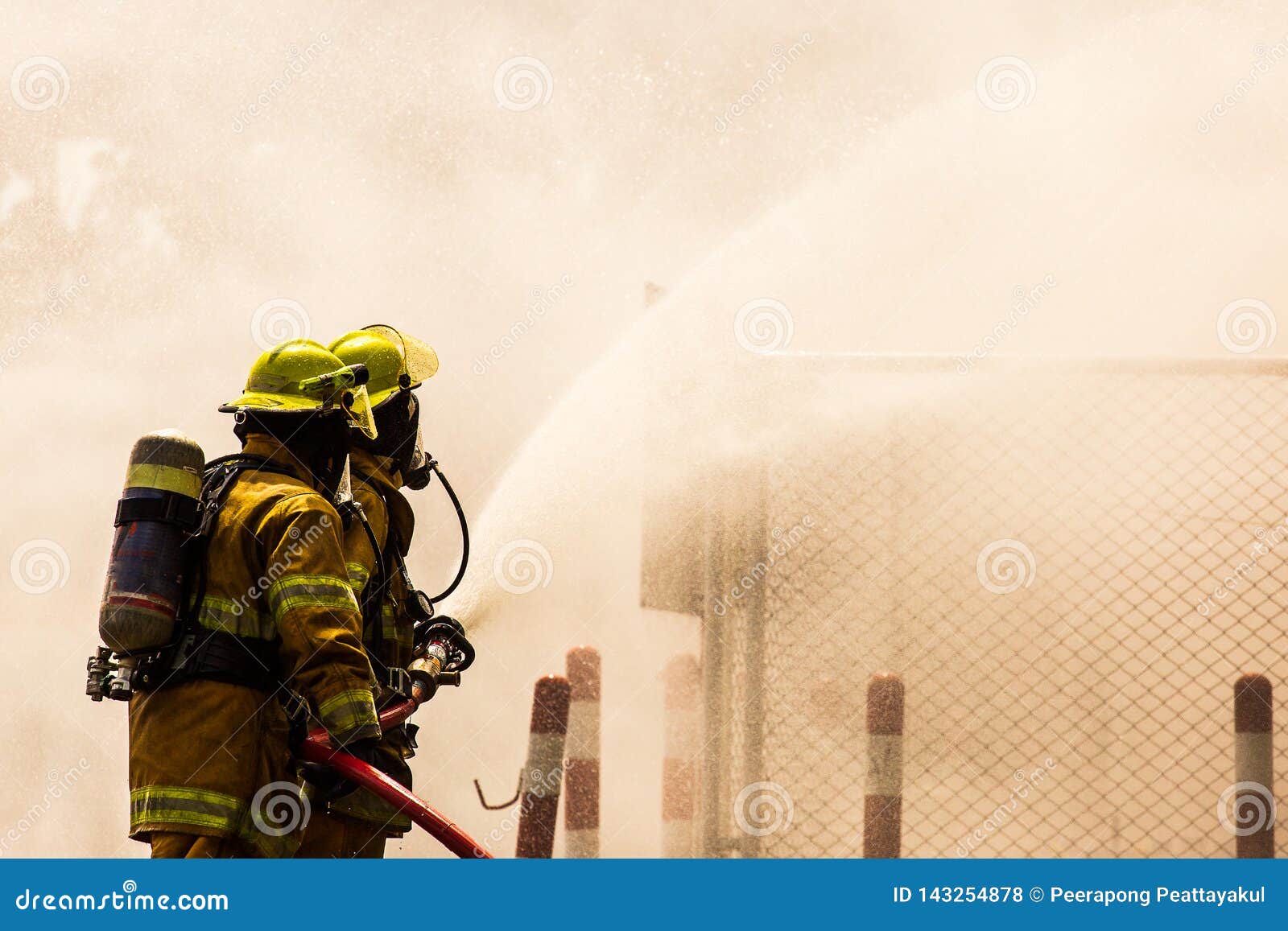 Fireman on the fire stock photo. Image of adult, protection - 143254878