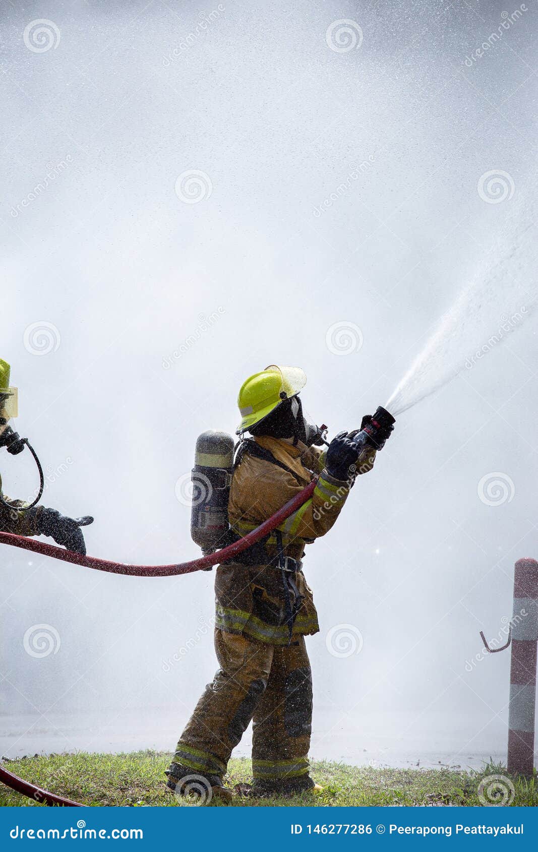 Fireman on the fire stock photo. Image of mask, firefighter - 146277286