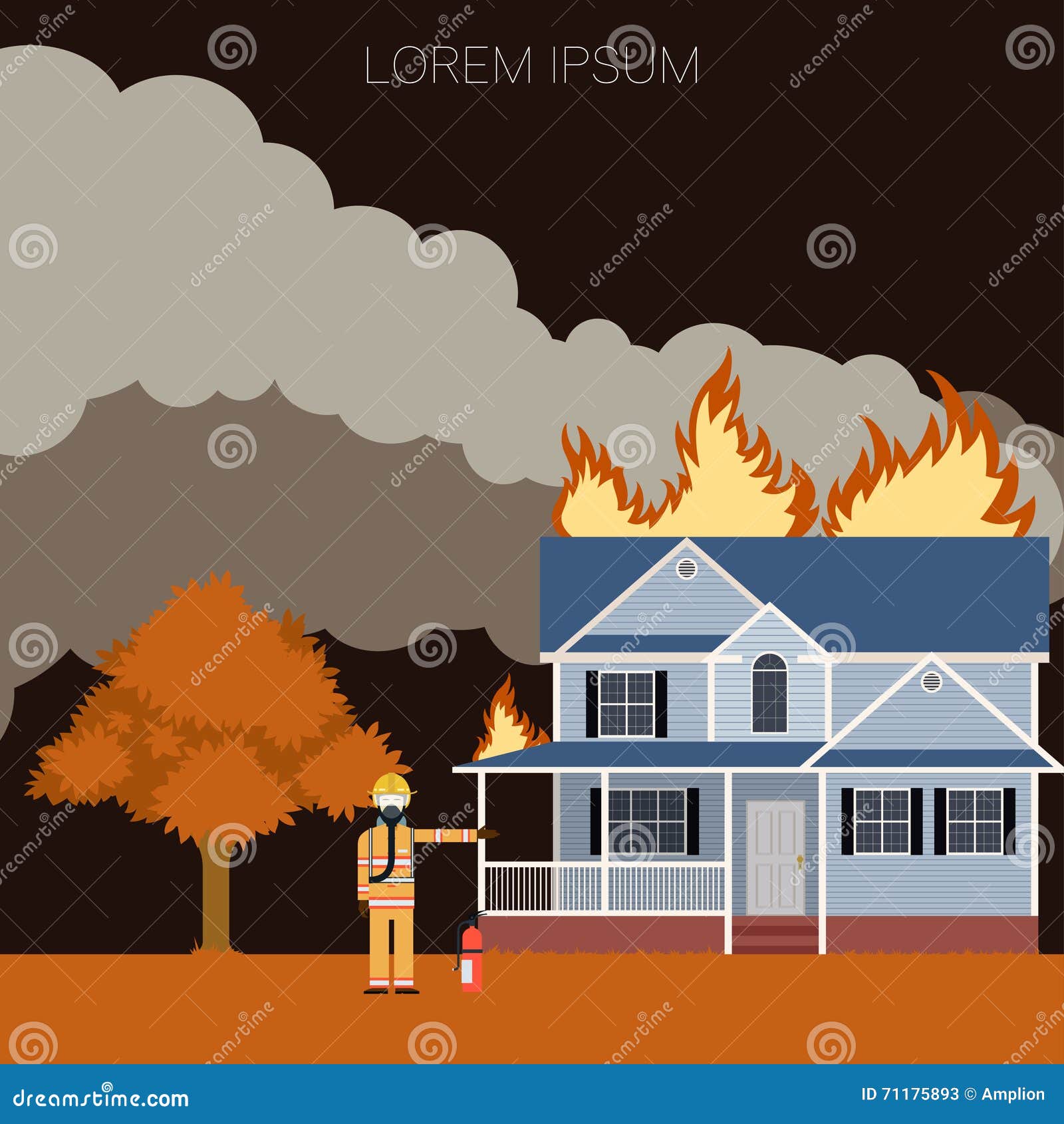 Fireman and a Fire in the House Stock Vector - Illustration of burning ...
