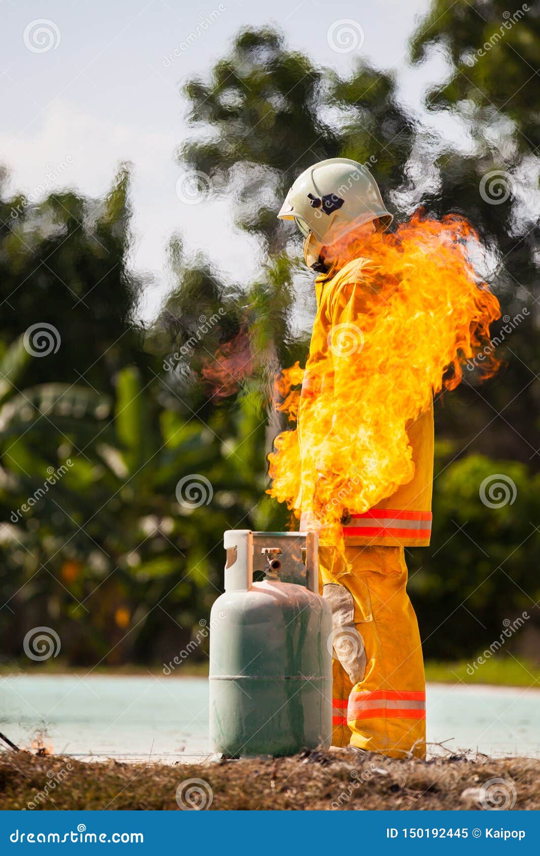 Fireman with Fire and Suit for Protect Fire Fighter Stock Image - Image ...