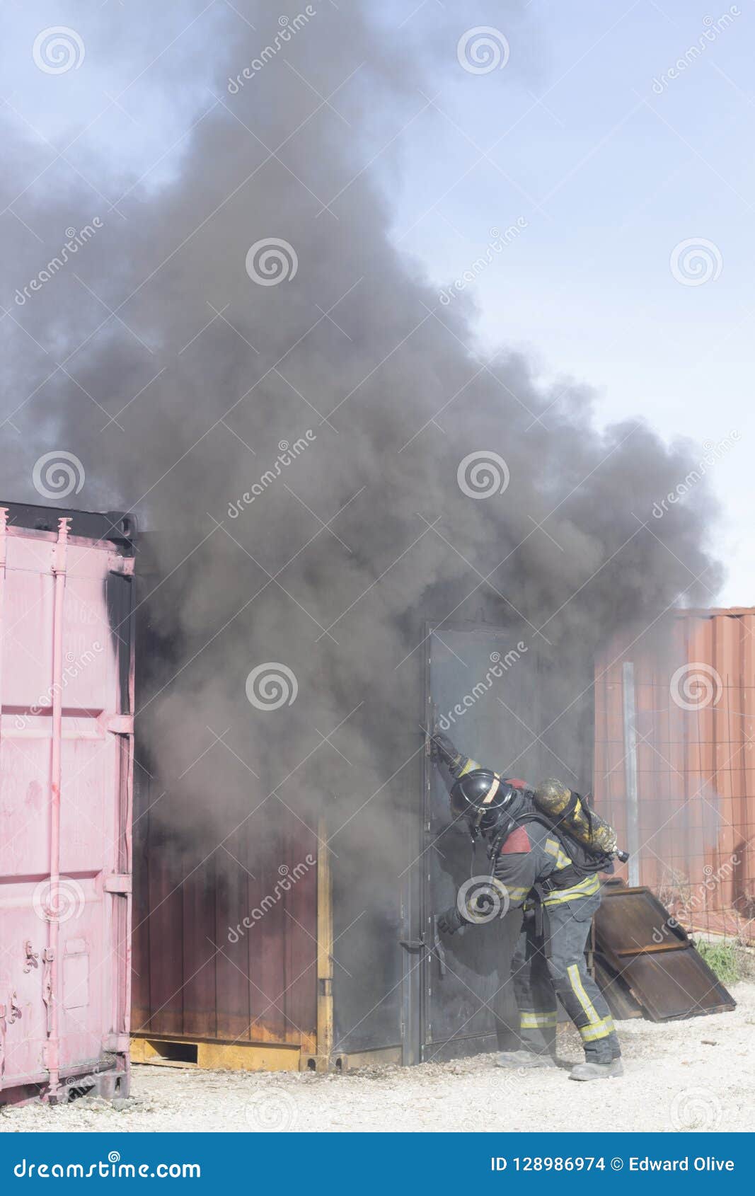 Fireman Fire Training Station Drill Stock Photo - Image of hose ...