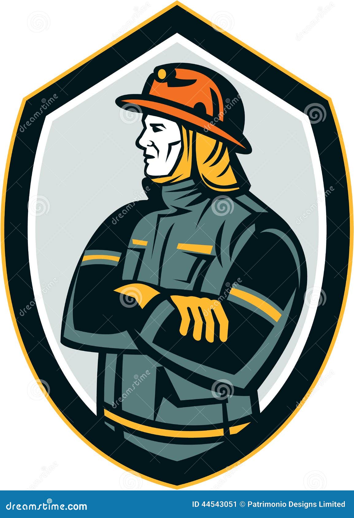 Fireman Firefighter Arms Folded Shield Retro Stock Vector ...