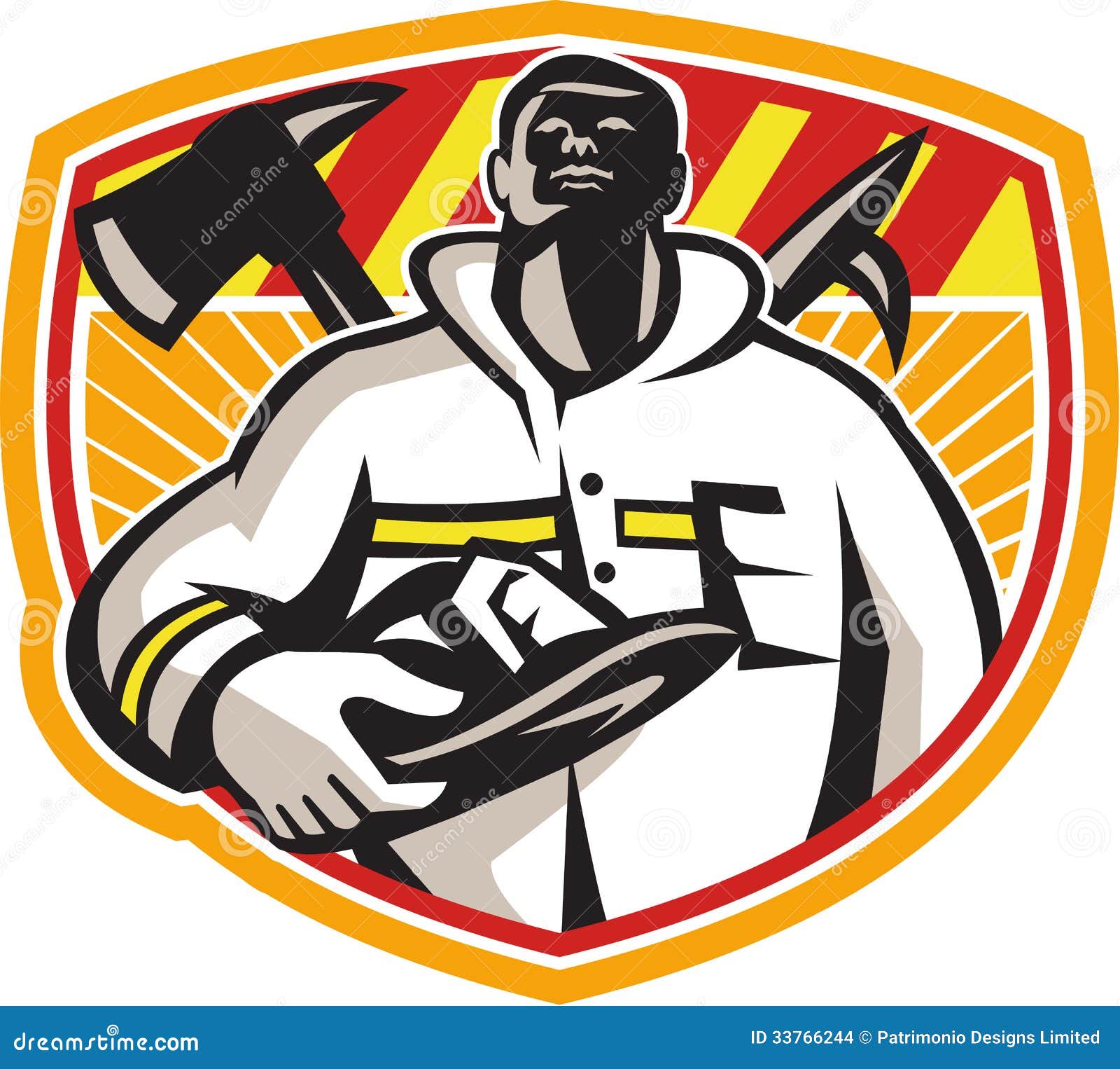 Fireman Firefighter Axe Hook Pike Pole Stock Vector - Illustration of ...