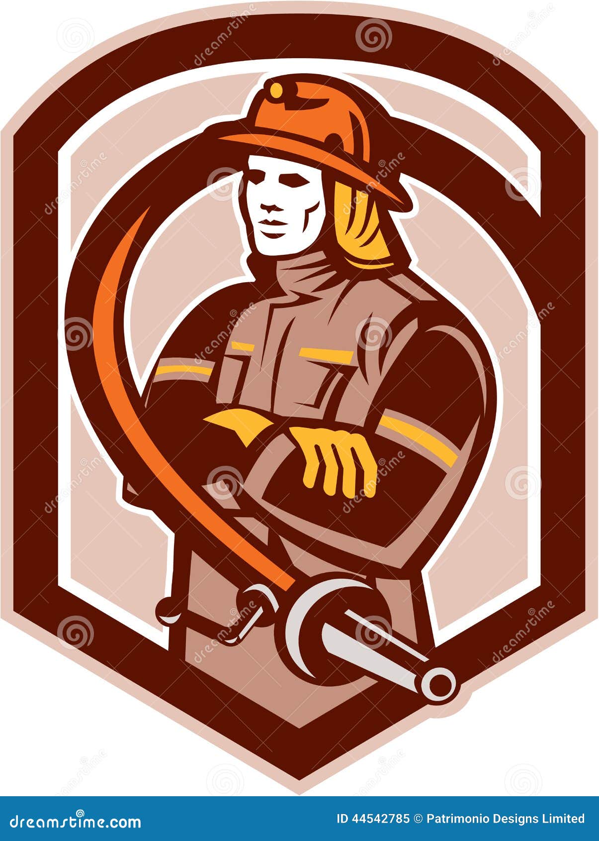 Fireman Firefighter Folding Arms Shield Retro Stock Illustration ...