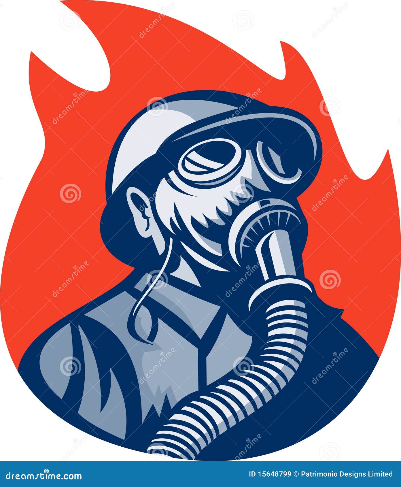 Fireman Firefighter Gas Mask Stock Illustration - Illustration of flame ...