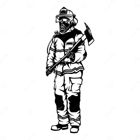 Fireman, Firefighter Stencil. Firefighter Black Icon on White ...