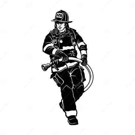 Fireman, Firefighter Stencil. Firefighter Black Icon on White ...