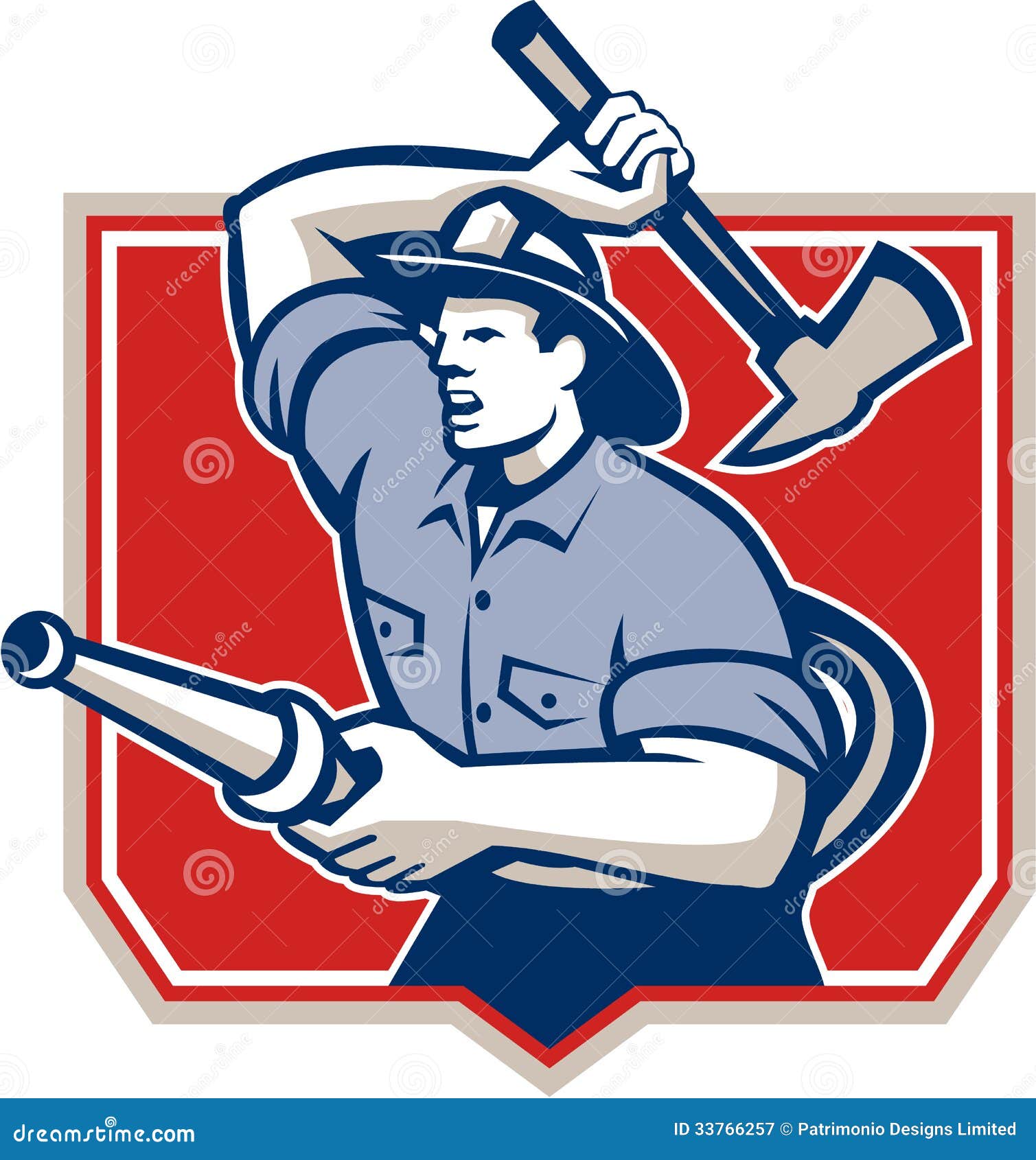 Fireman Firefighter Wielding Fire Axe Stock Vector - Illustration of ...
