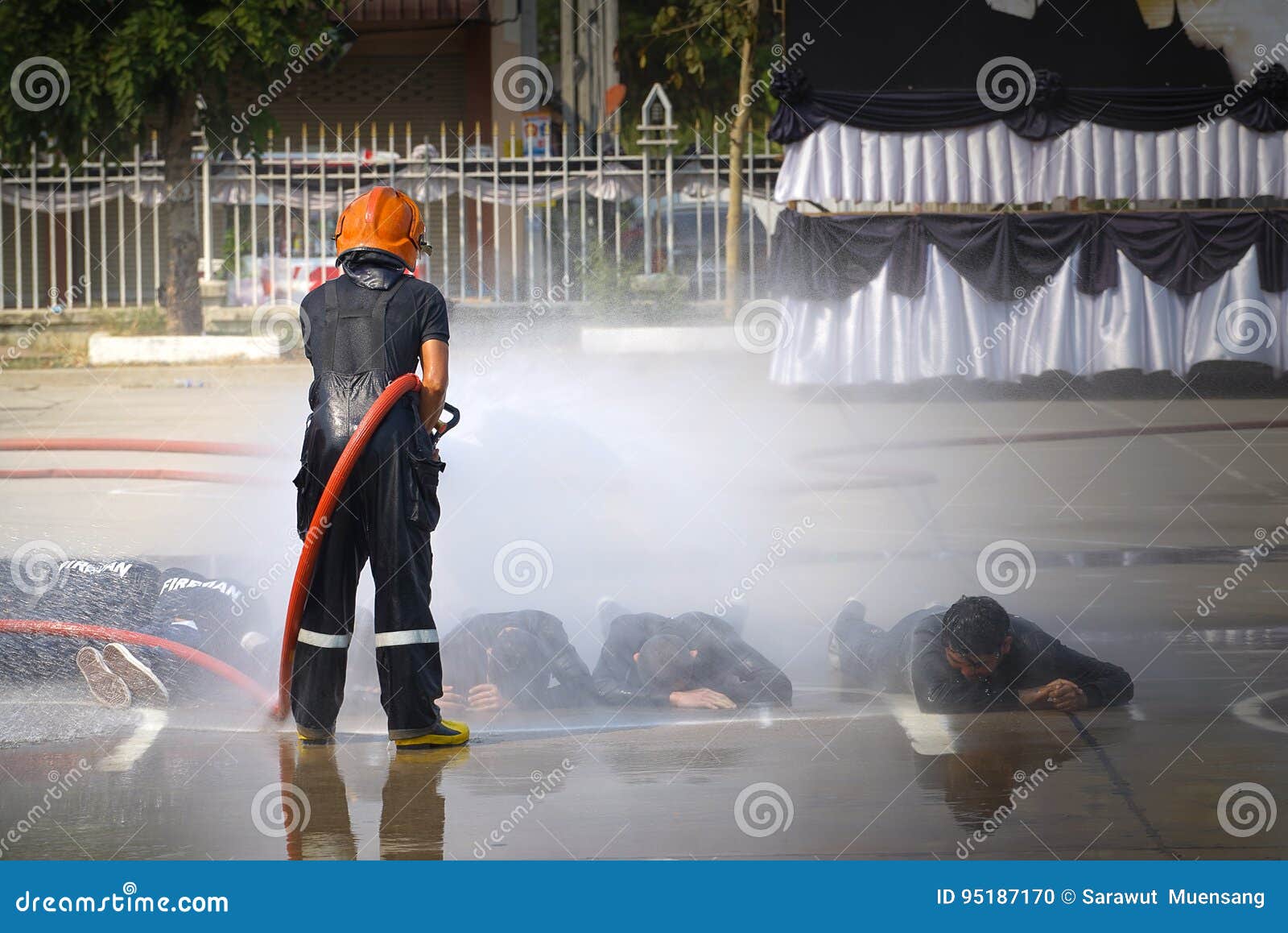 Fireman. Firefighters Training. Editorial Image - Image of heat, fire ...