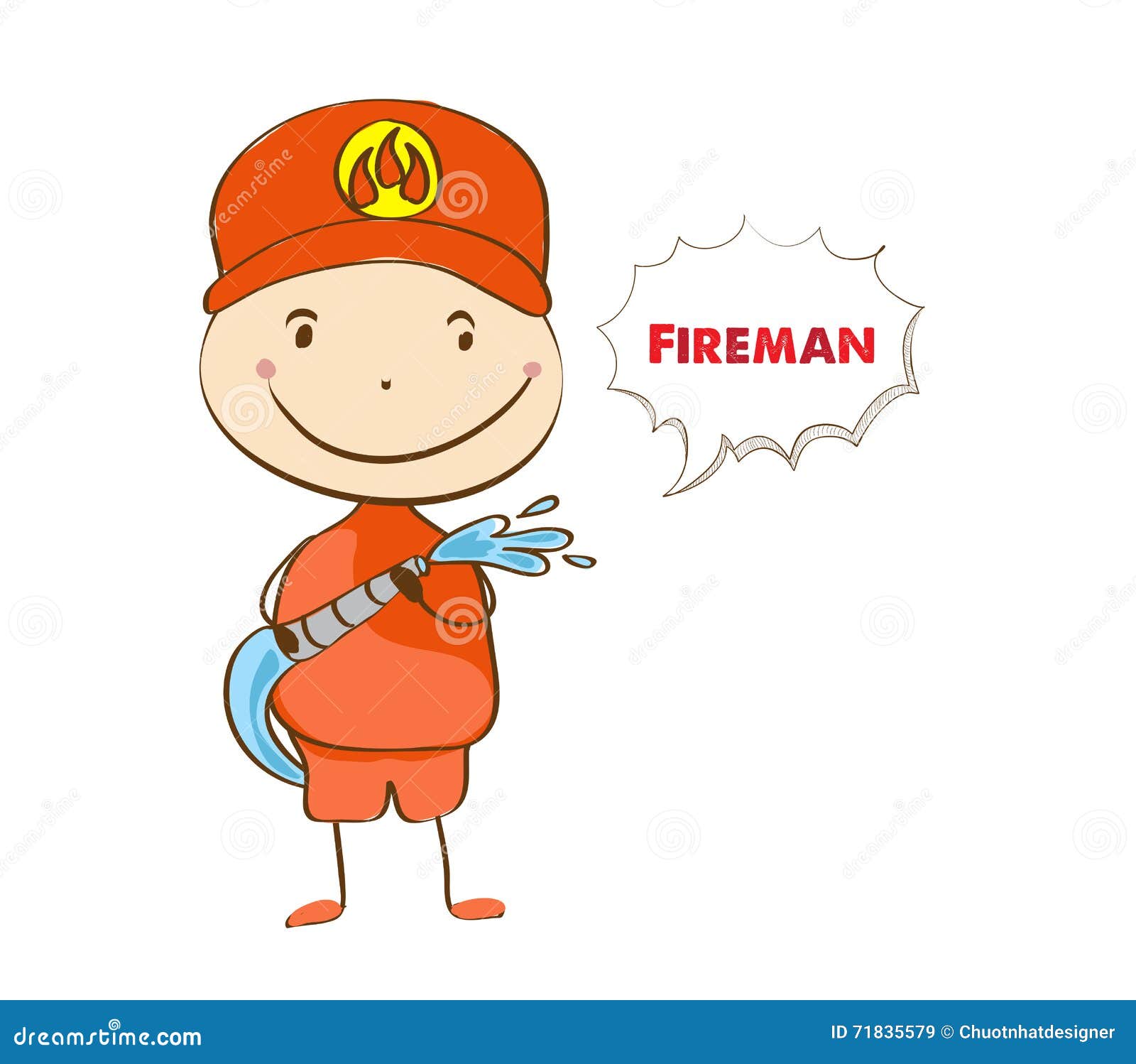 Fireman Spraying Foam From A Fire Extinguisher. Vector Illustration ...