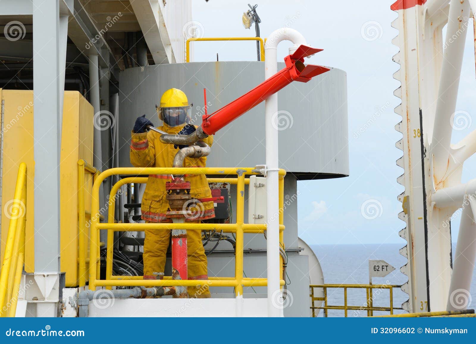 Fireman is Guarding for Offshore Helicopter before Start Up Engine ...