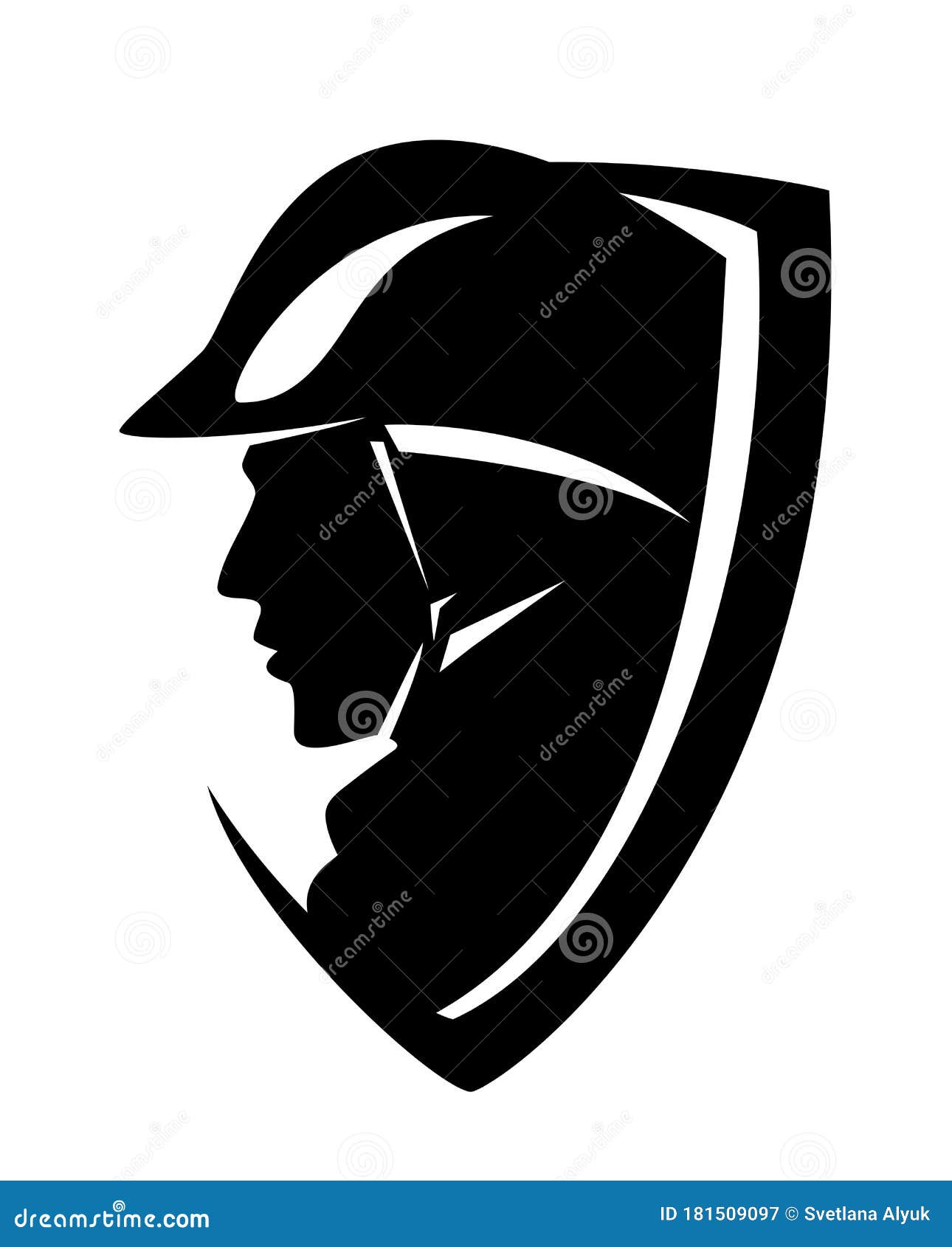 Fireman Head in Heraldic Shield Black and White Vector Design Stock ...