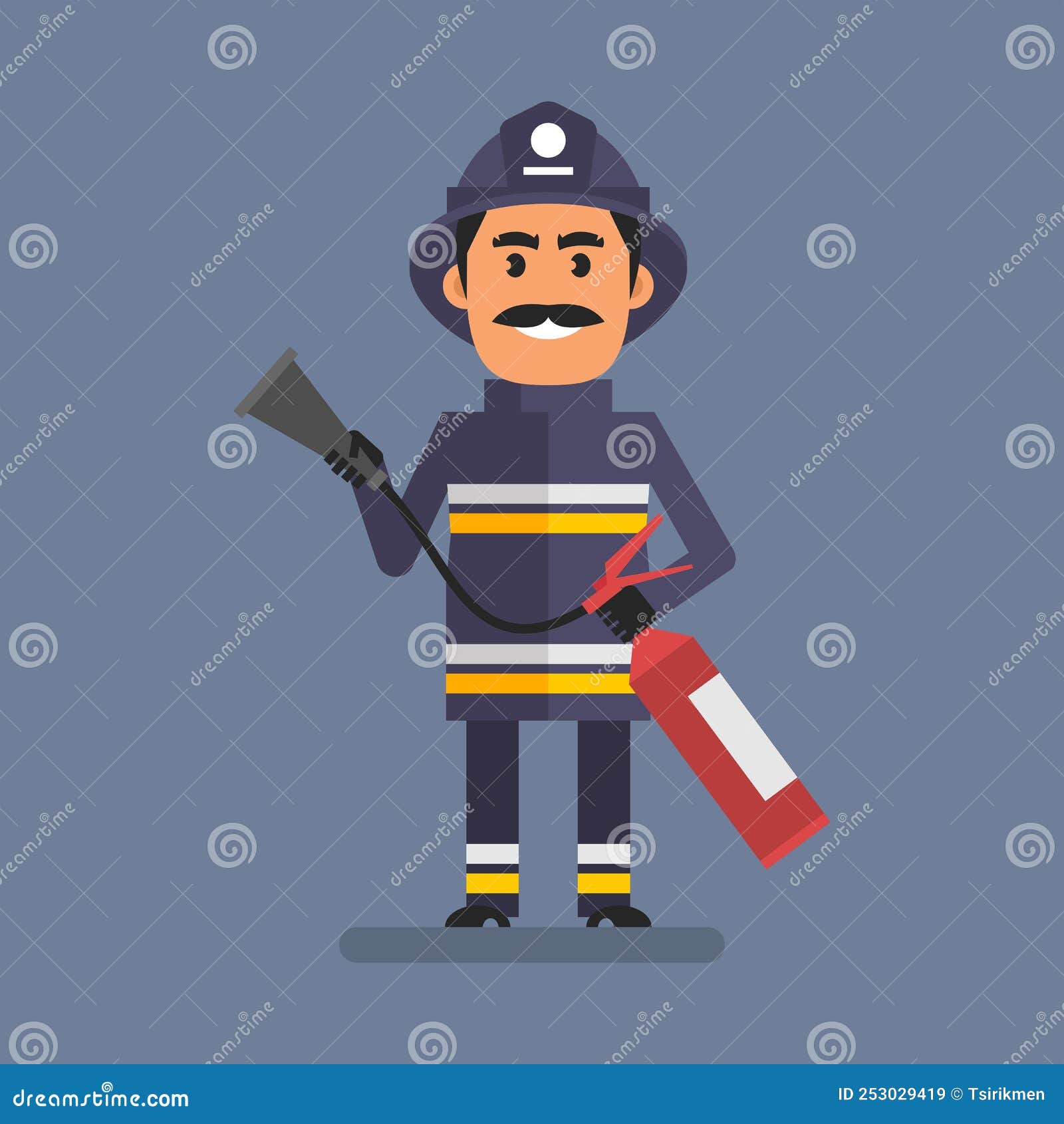Fireman Holding Fire Extinguisher and Smiling Stock Vector ...