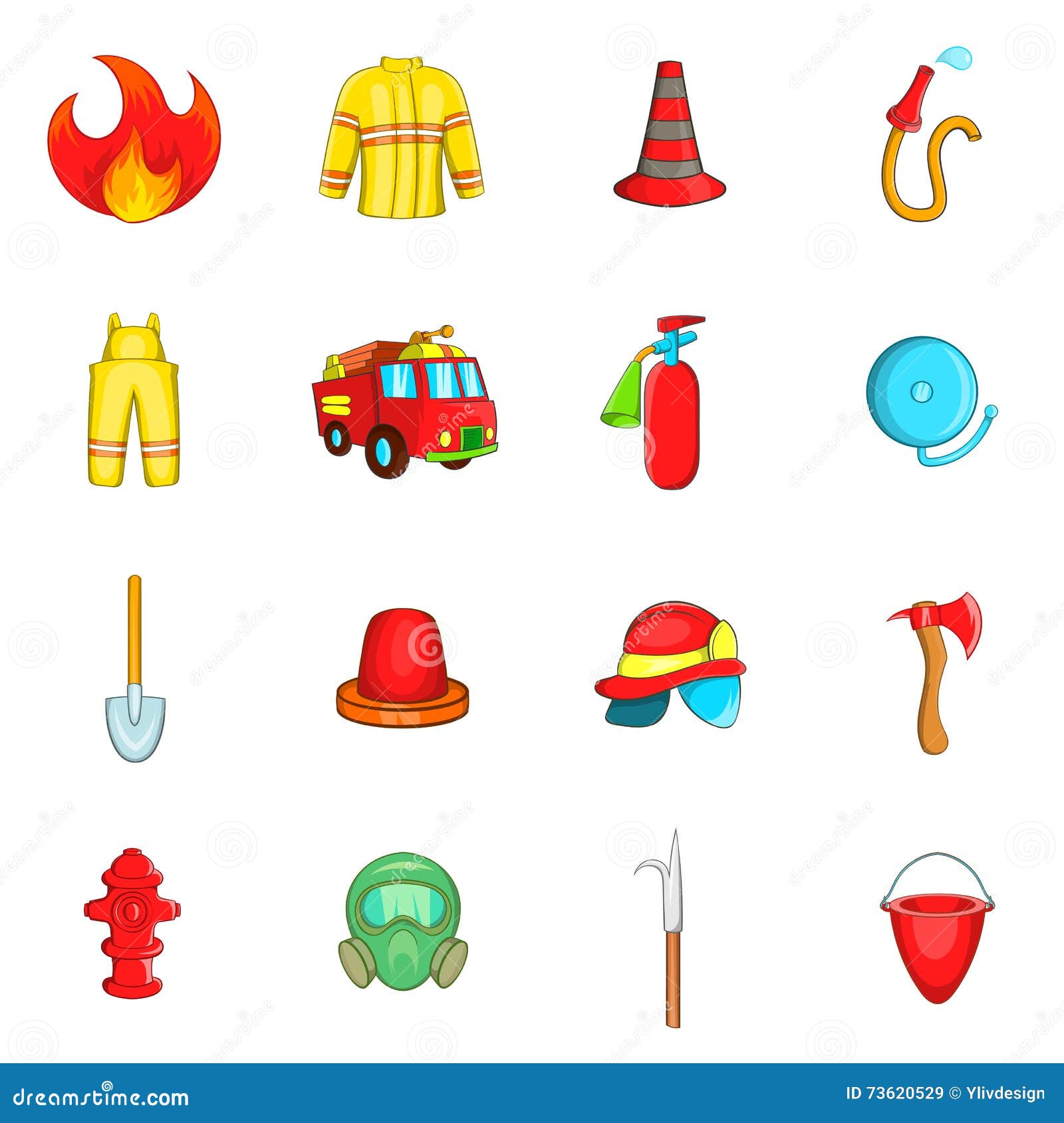 Fireman Icons Set, Cartoon Style Stock Vector - Illustration of help ...