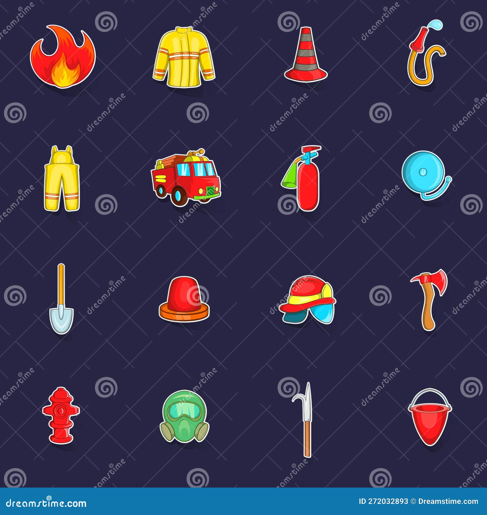 Fireman Icons Set Vector Sticker Stock Vector - Illustration of fireman ...