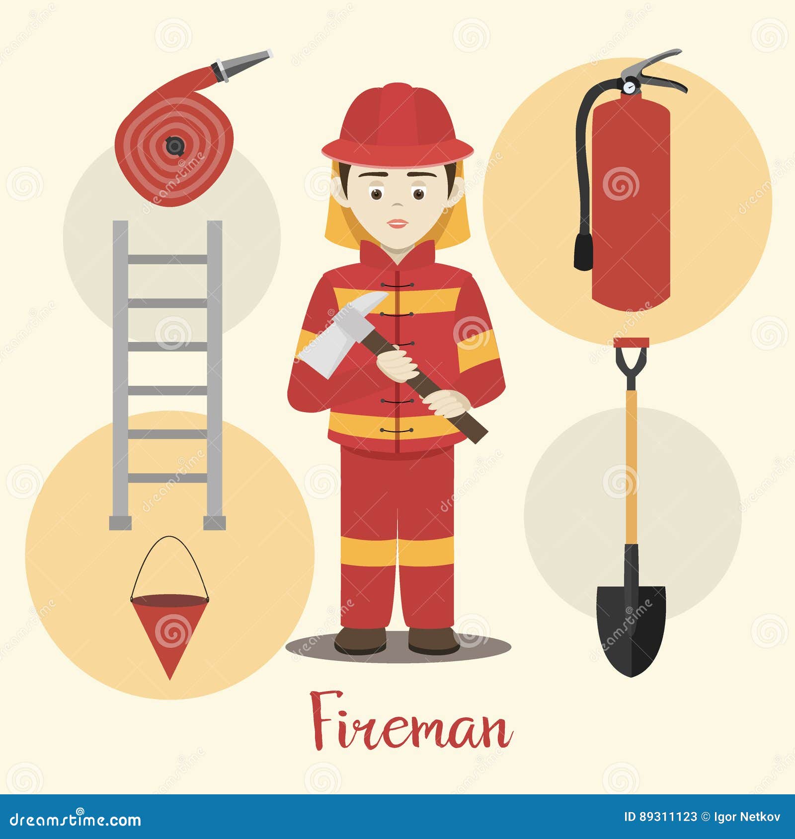 Fireman Isolated Illustration. Firefighter Extinguish Burning Fire ...