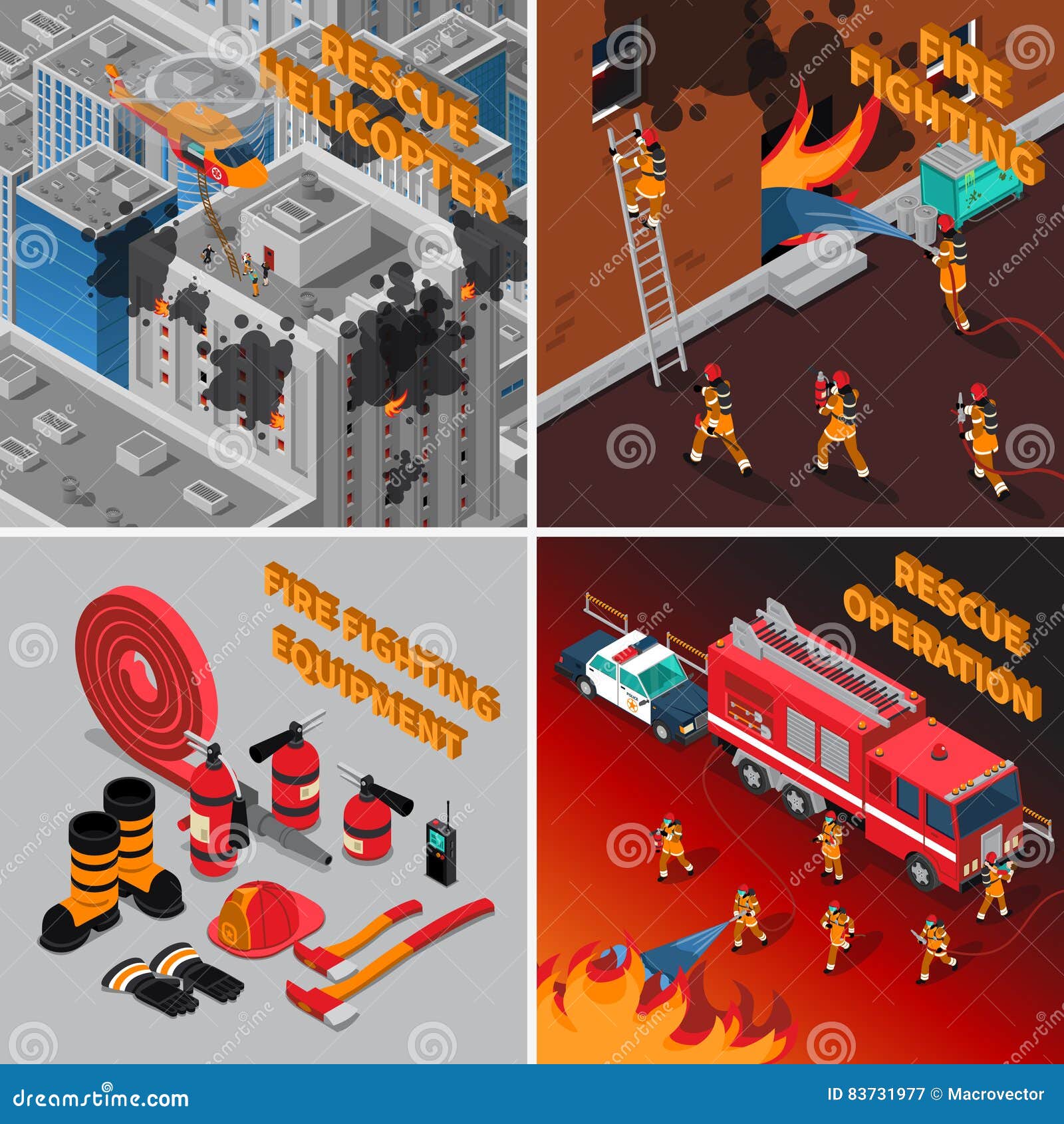 Fireman Isometric Concept stock vector. Illustration of fighter - 83731977